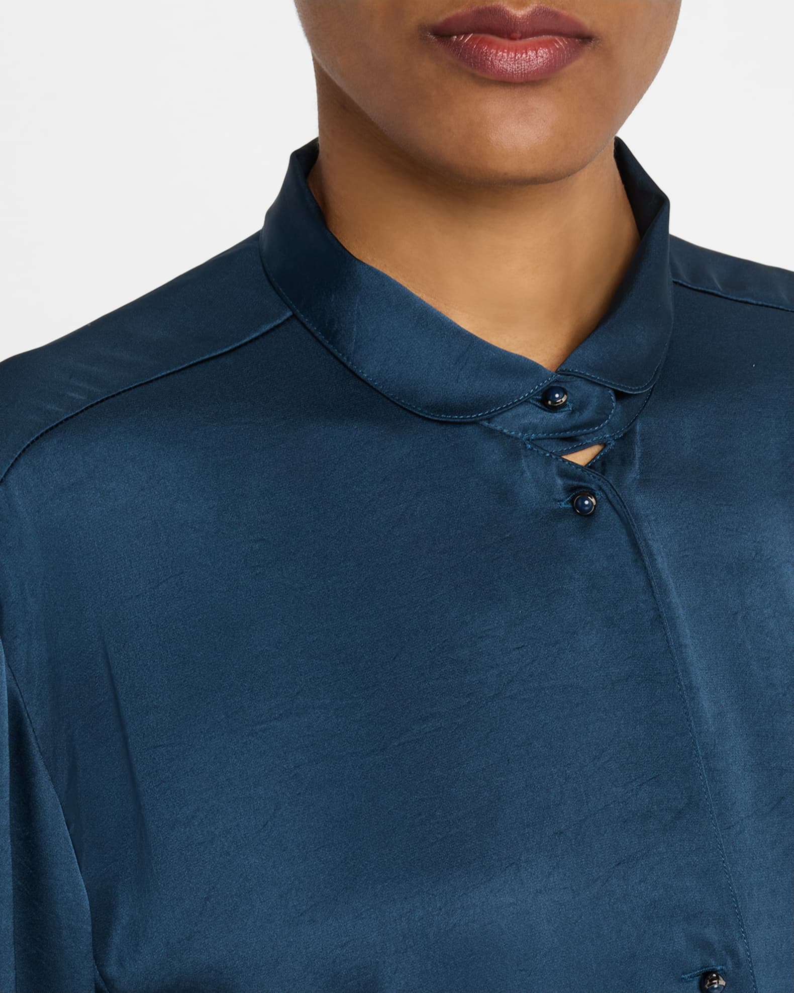 St. John Embellished Washed Satin Button-Down Blouse | Neiman Marcus