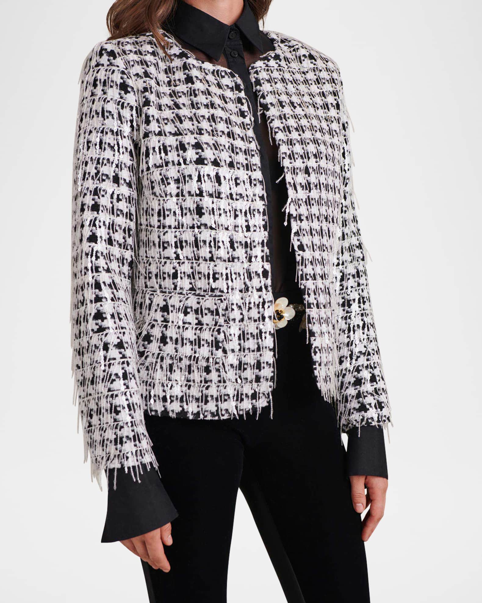 Anne Fontaine Abigail Open-Front Sequin Fringe Jacket | Neiman Marcus