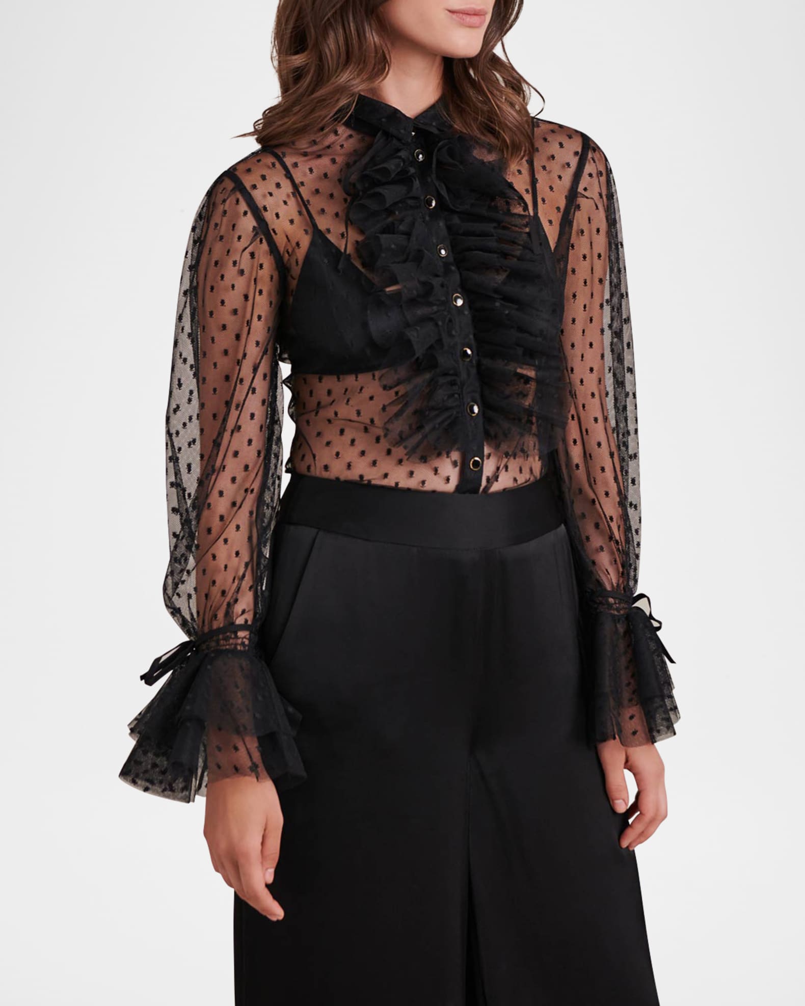 Anne Fontaine Benga Ruffle Dotted Mesh Blouse | Neiman Marcus