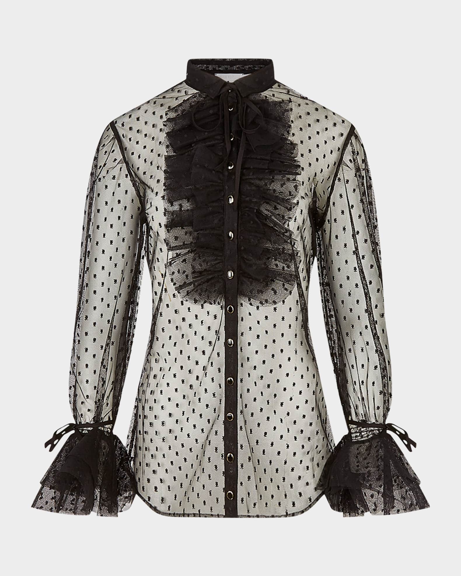 Anne Fontaine Benga Ruffle Dotted Mesh Blouse | Neiman Marcus