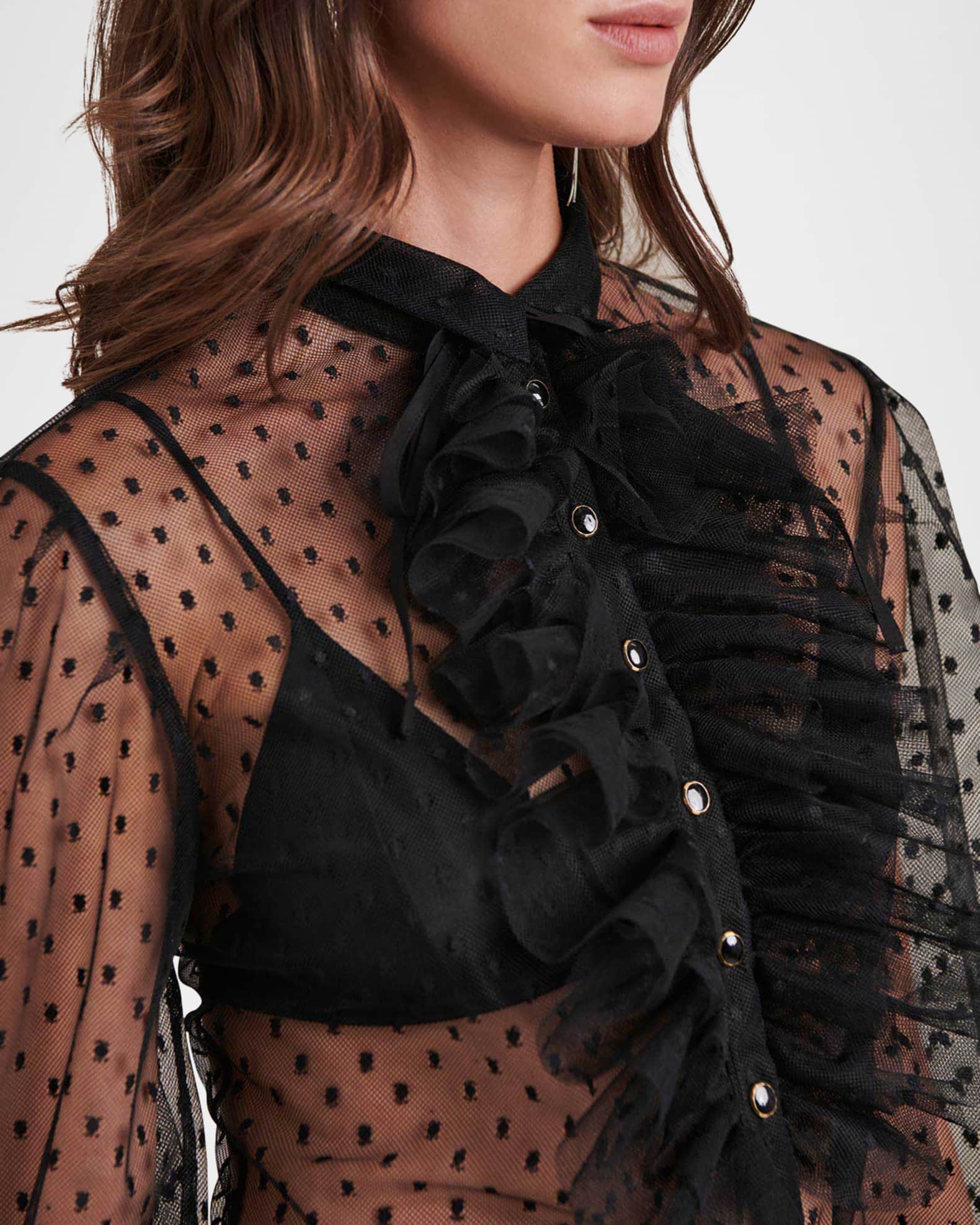 Anne Fontaine Benga Ruffle Dotted Mesh Blouse | Neiman Marcus