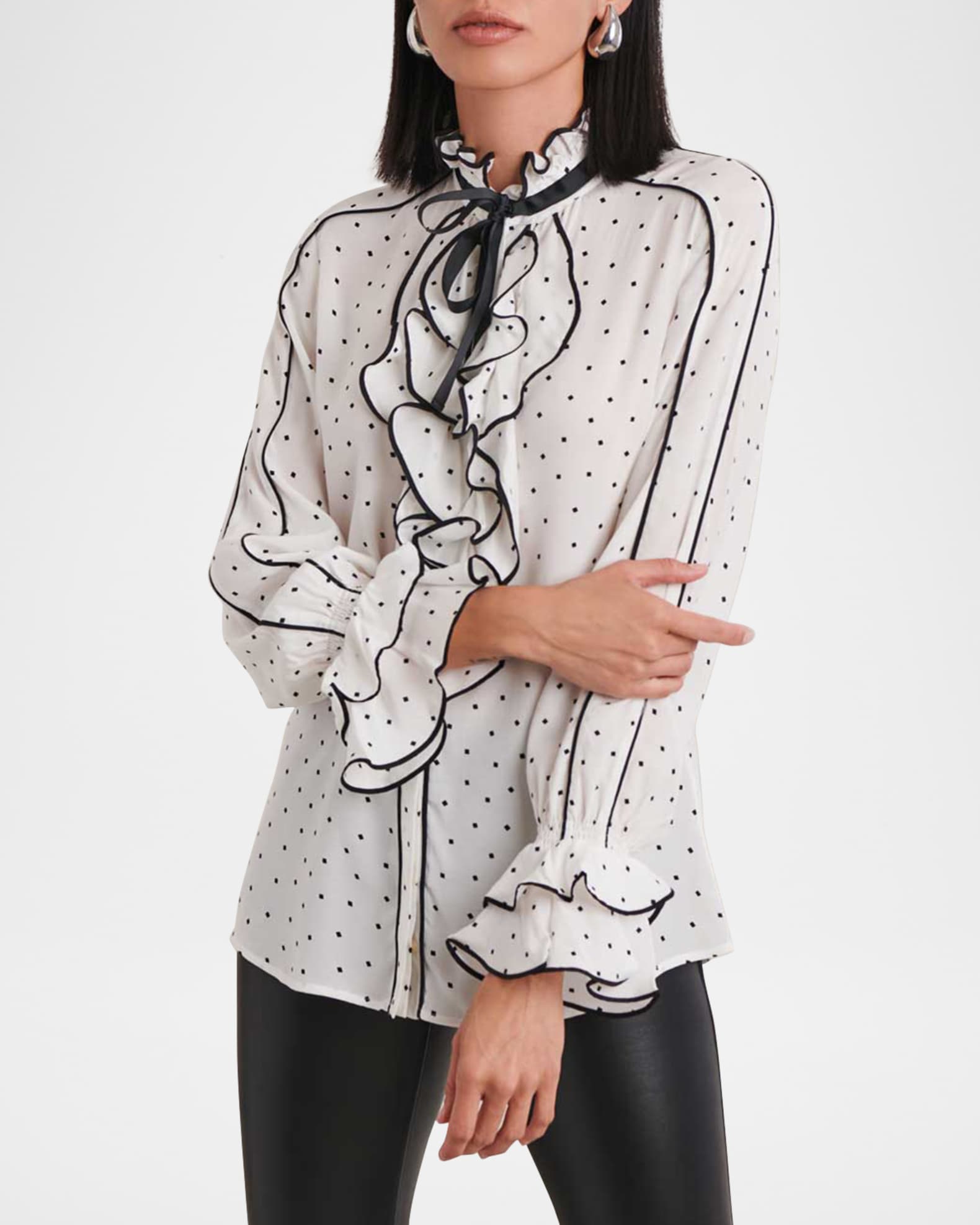 Anne Fontaine Jane Geometric-Print Ruffle Blouse | Neiman Marcus