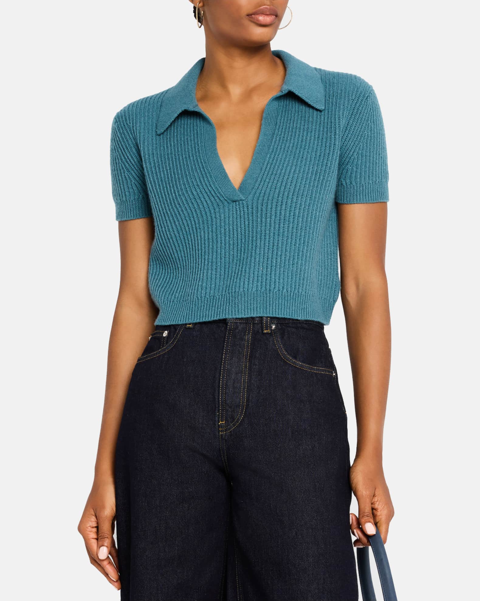 TWP Margaux Rib-Knit Cashmere Polo | Neiman Marcus