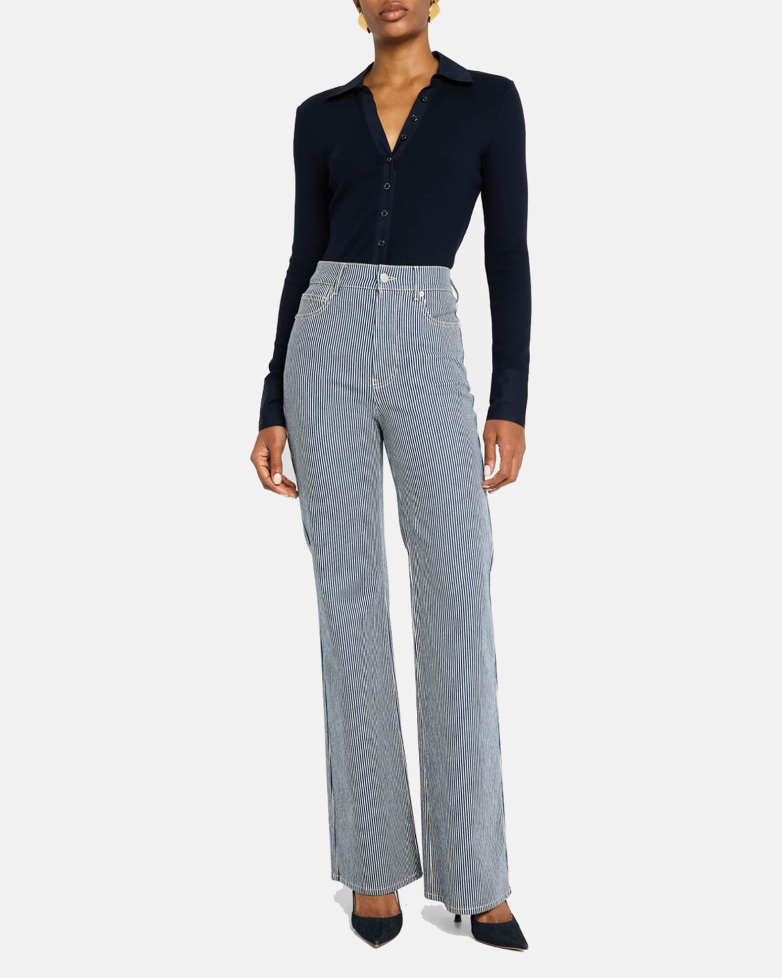 Veronica Beard Crosbie Wide-Leg Stripe Jeans | Neiman Marcus