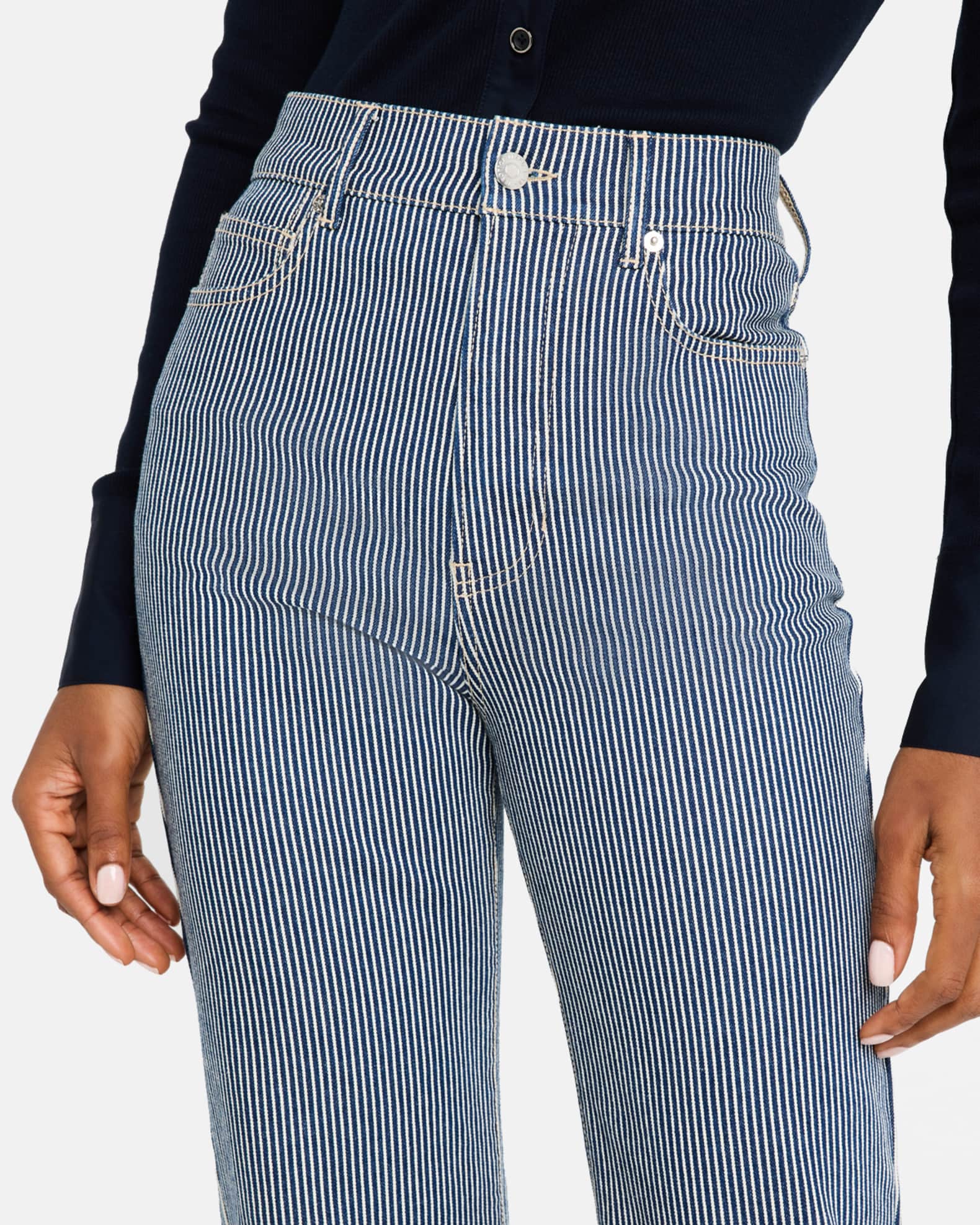 Veronica Beard Crosbie Wide-Leg Stripe Jeans | Neiman Marcus