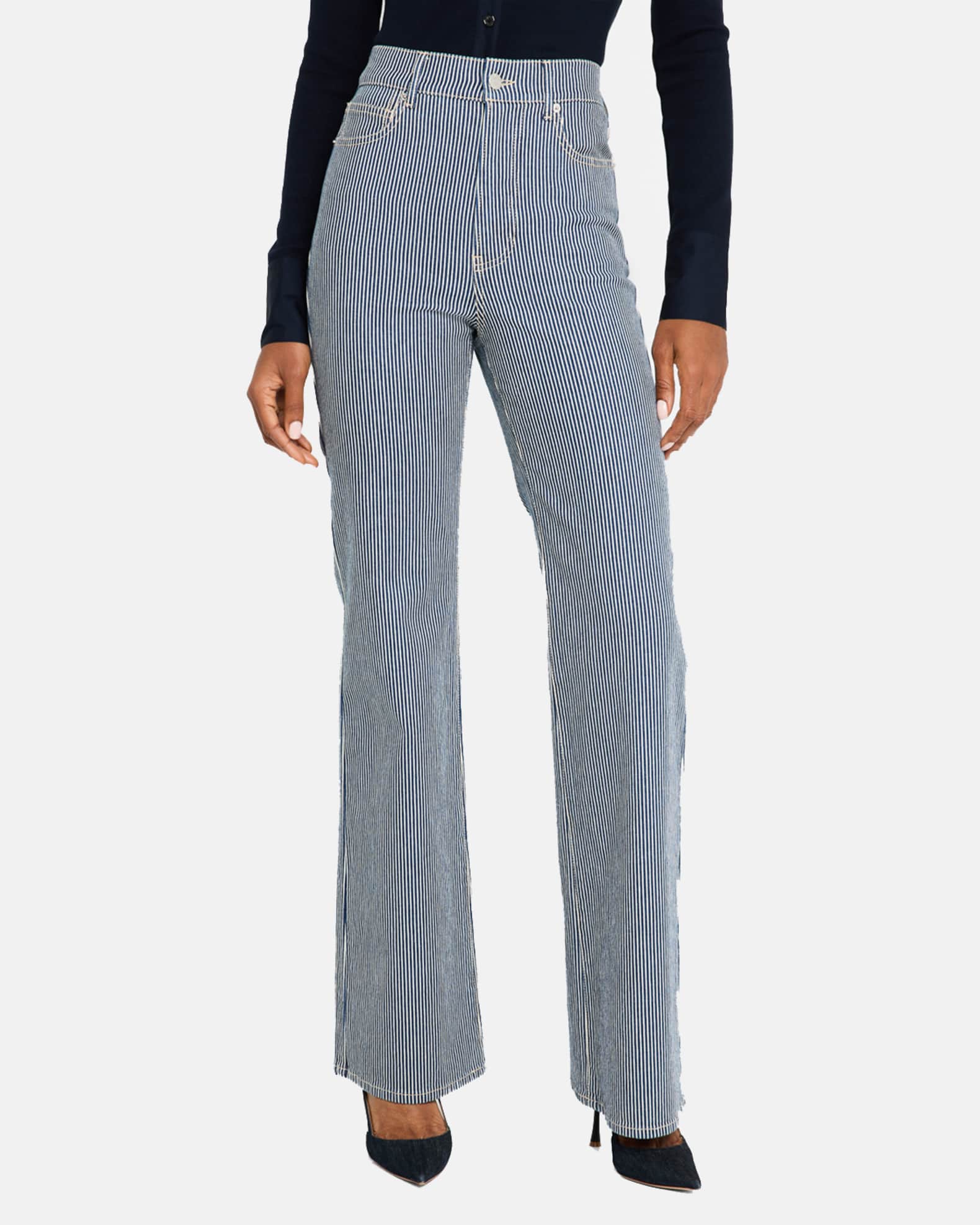 Veronica Beard Crosbie Wide-Leg Stripe Jeans | Neiman Marcus