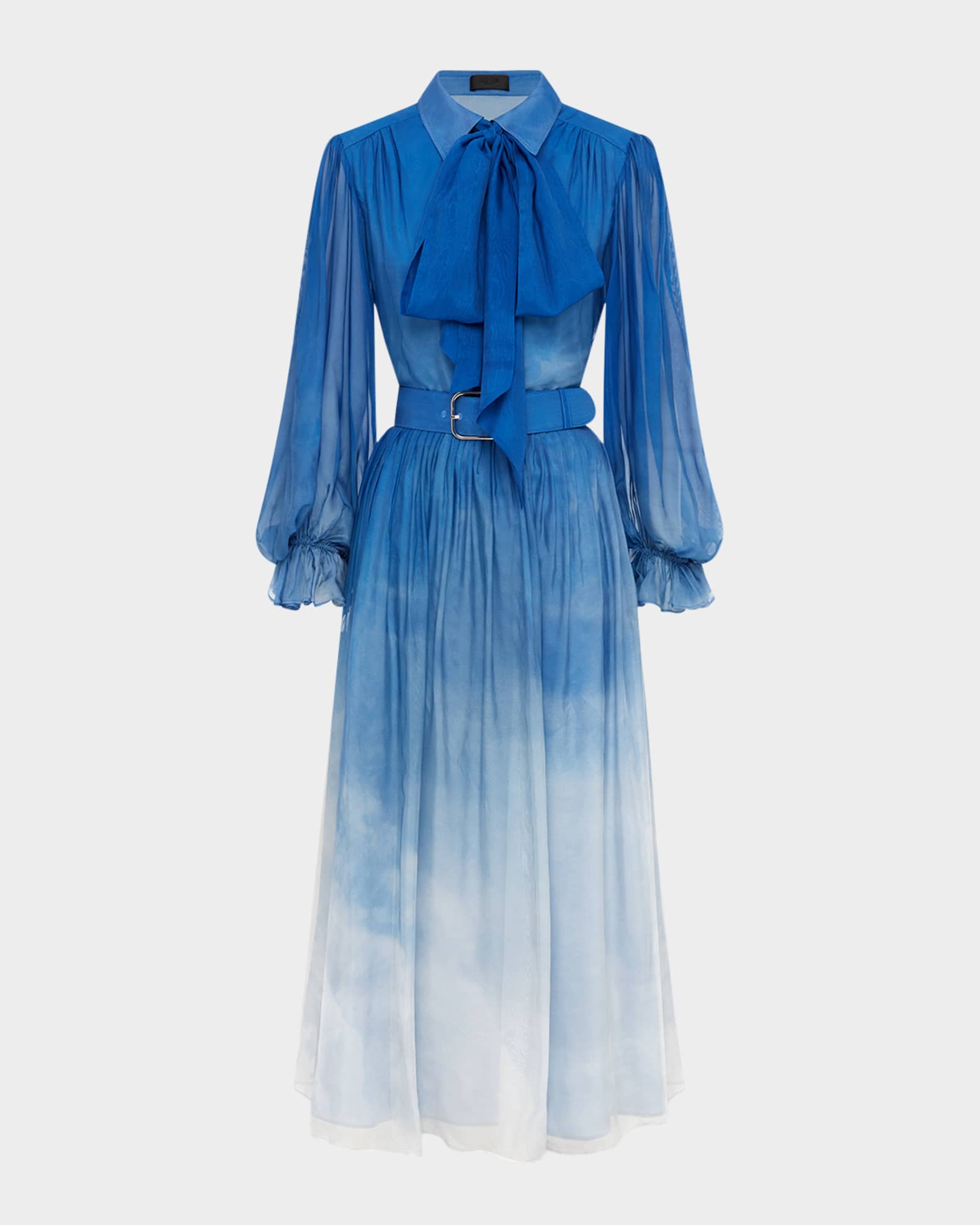 LEO LIN Cassie Pleated Cloud-Print Midi Shirtdress | Neiman Marcus