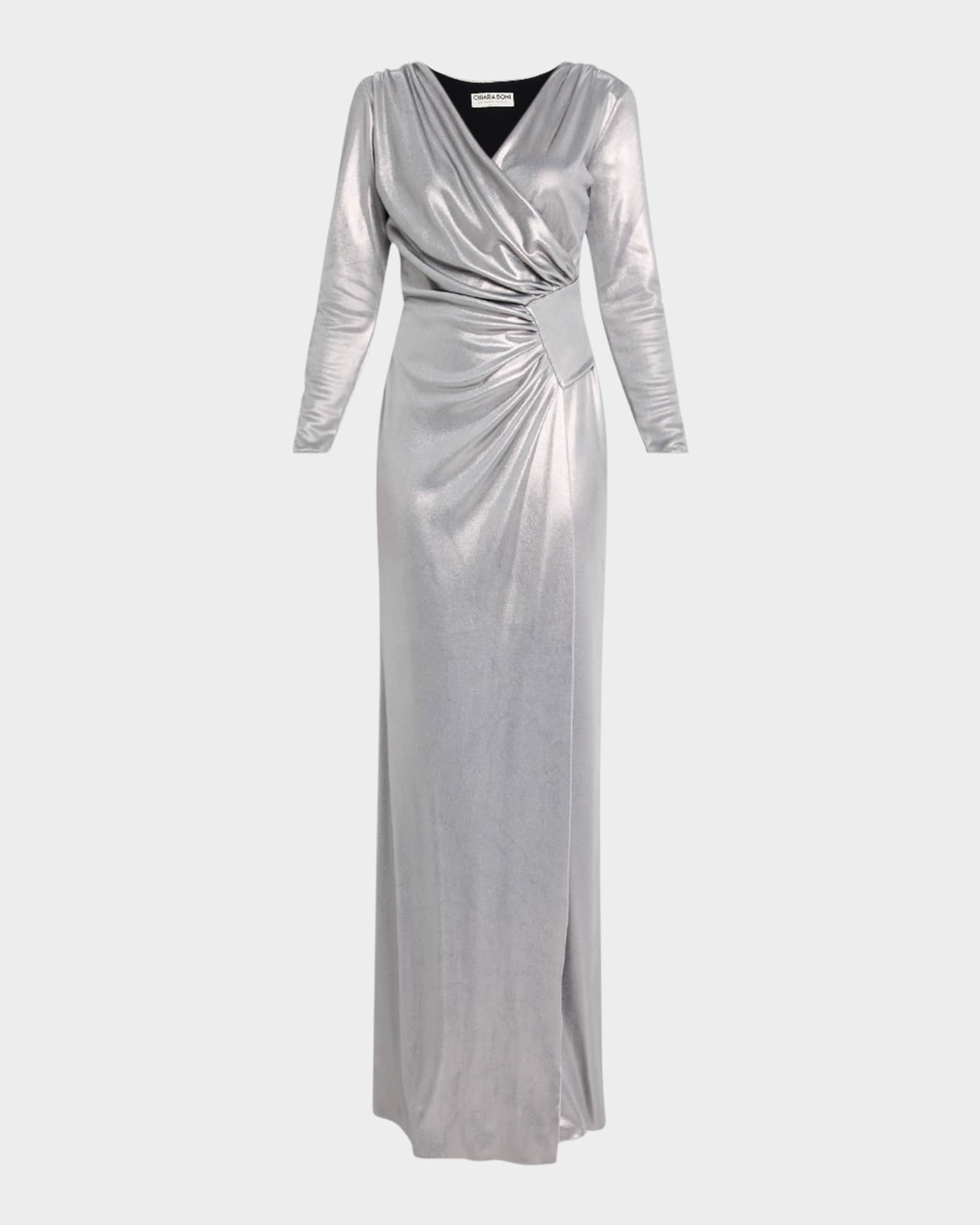 Chiara Boni La Petite Robe Ruched Metallic Column Gown | Neiman Marcus