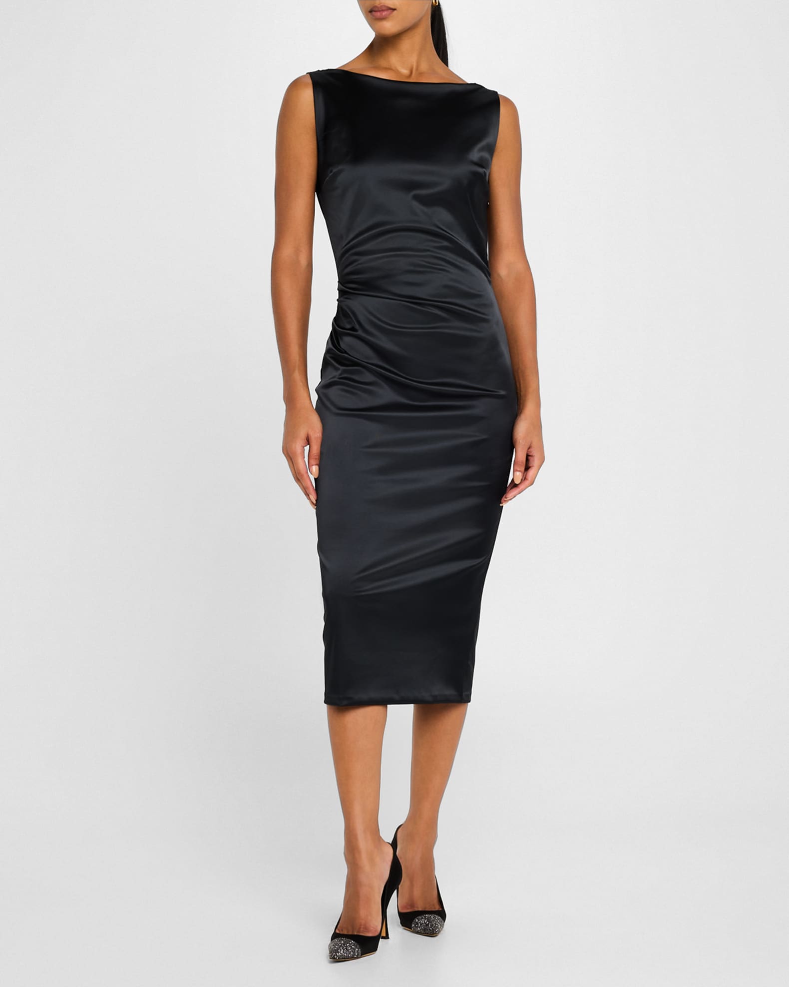 Chiara Boni La Petite Robe Cowl Satin Midi Sheath Dress | Neiman Marcus
