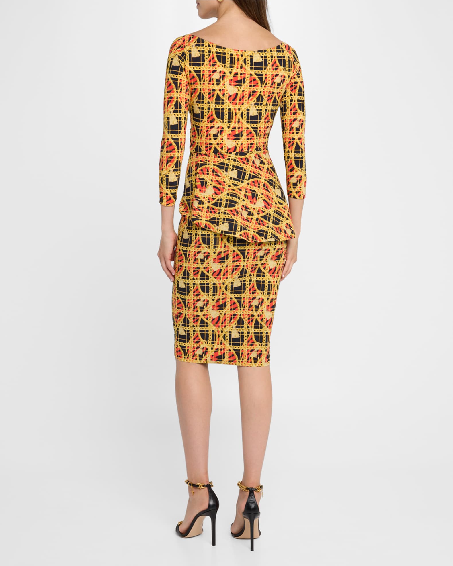 Chiara Boni La Petite Robe Chain-Print Ruffle Bodycon Dress | Neiman Marcus