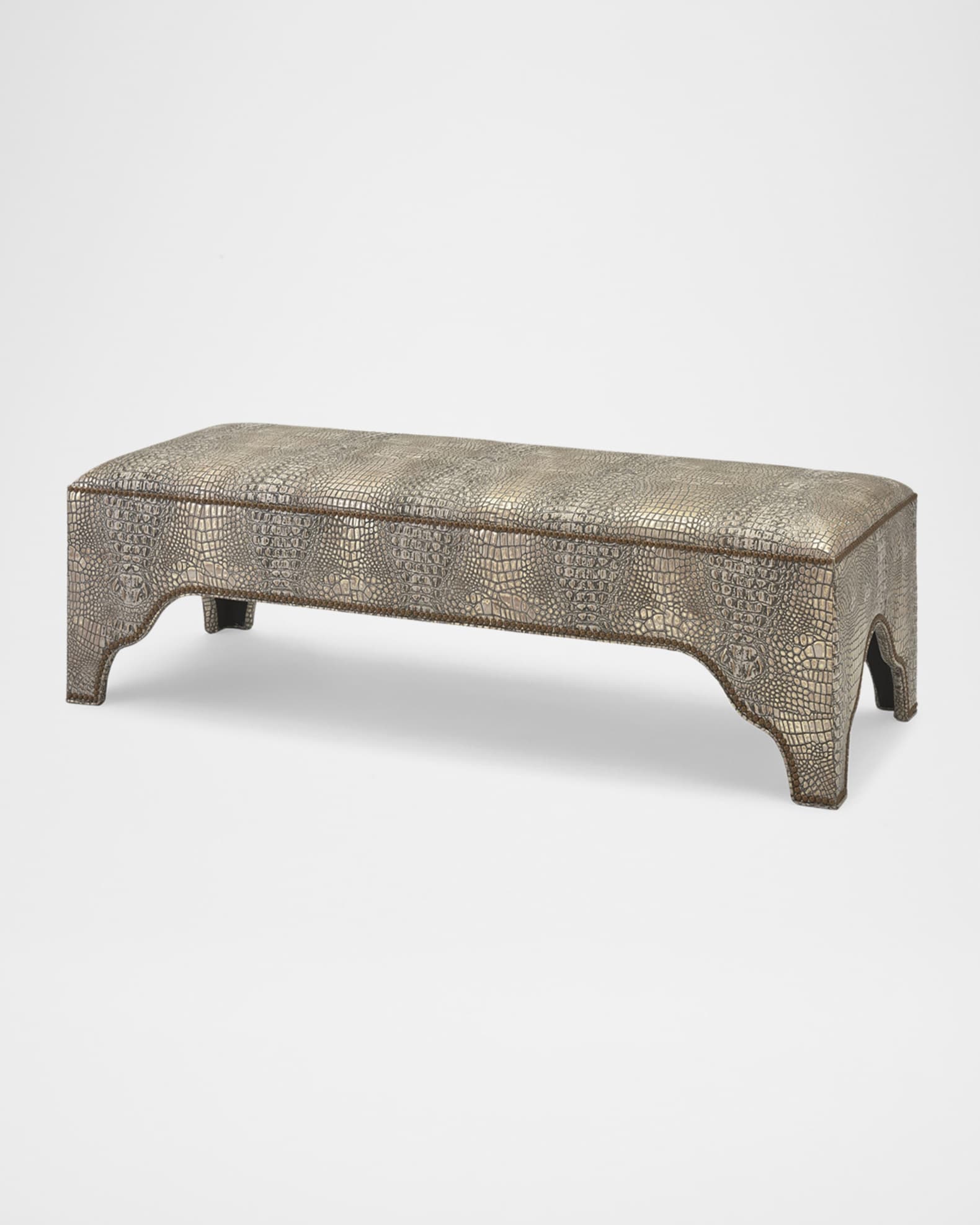 Massoud Cyrax Croc-Embossed Leather Bench, 60" | Neiman Marcus