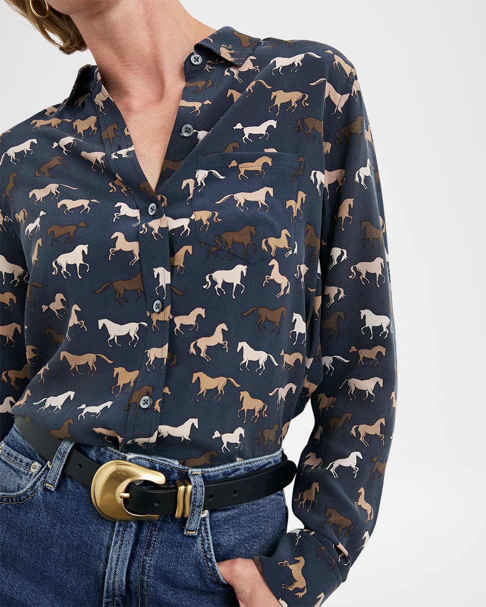 Rails Kate Horses Button-Front Silk Shirt | Neiman Marcus