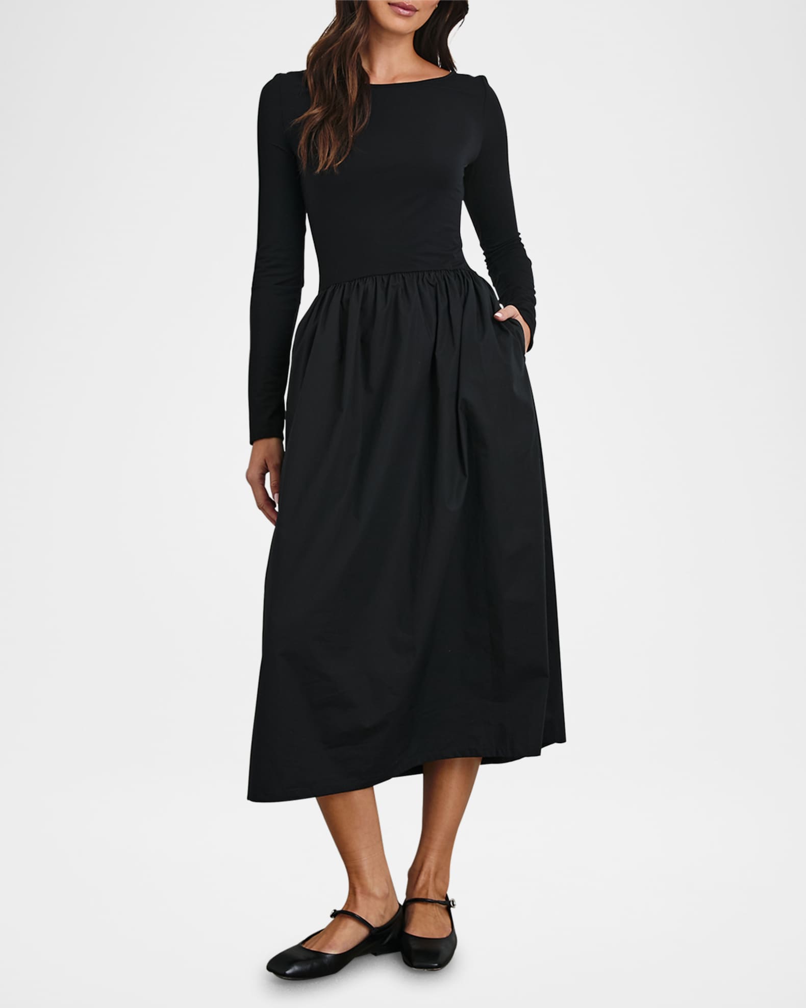 Rails Amberly Mixed-Media Midi Dress | Neiman Marcus