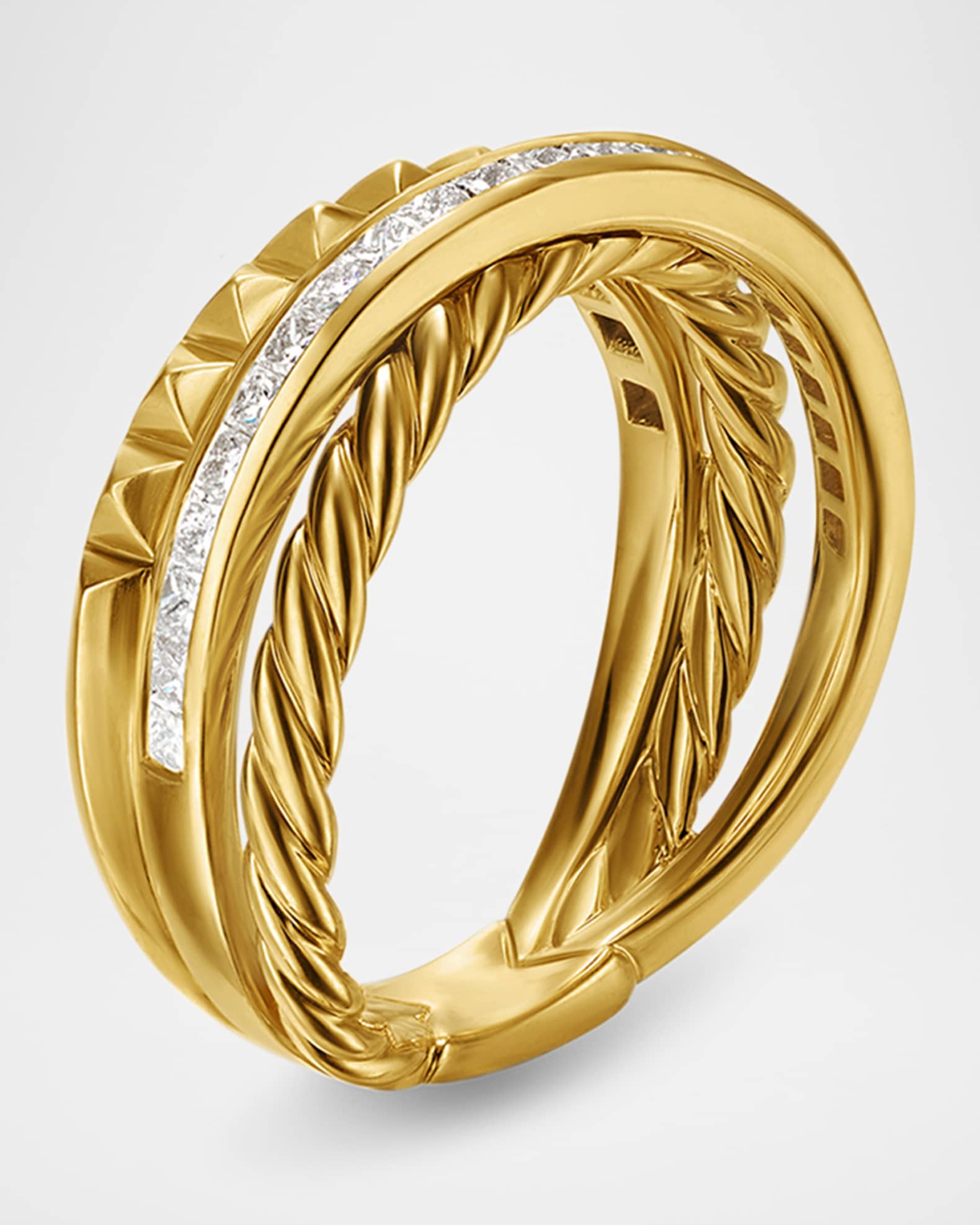 David Yurman DY Crossover Trio 3-Row Ring in 18K Gold with Diamonds ...