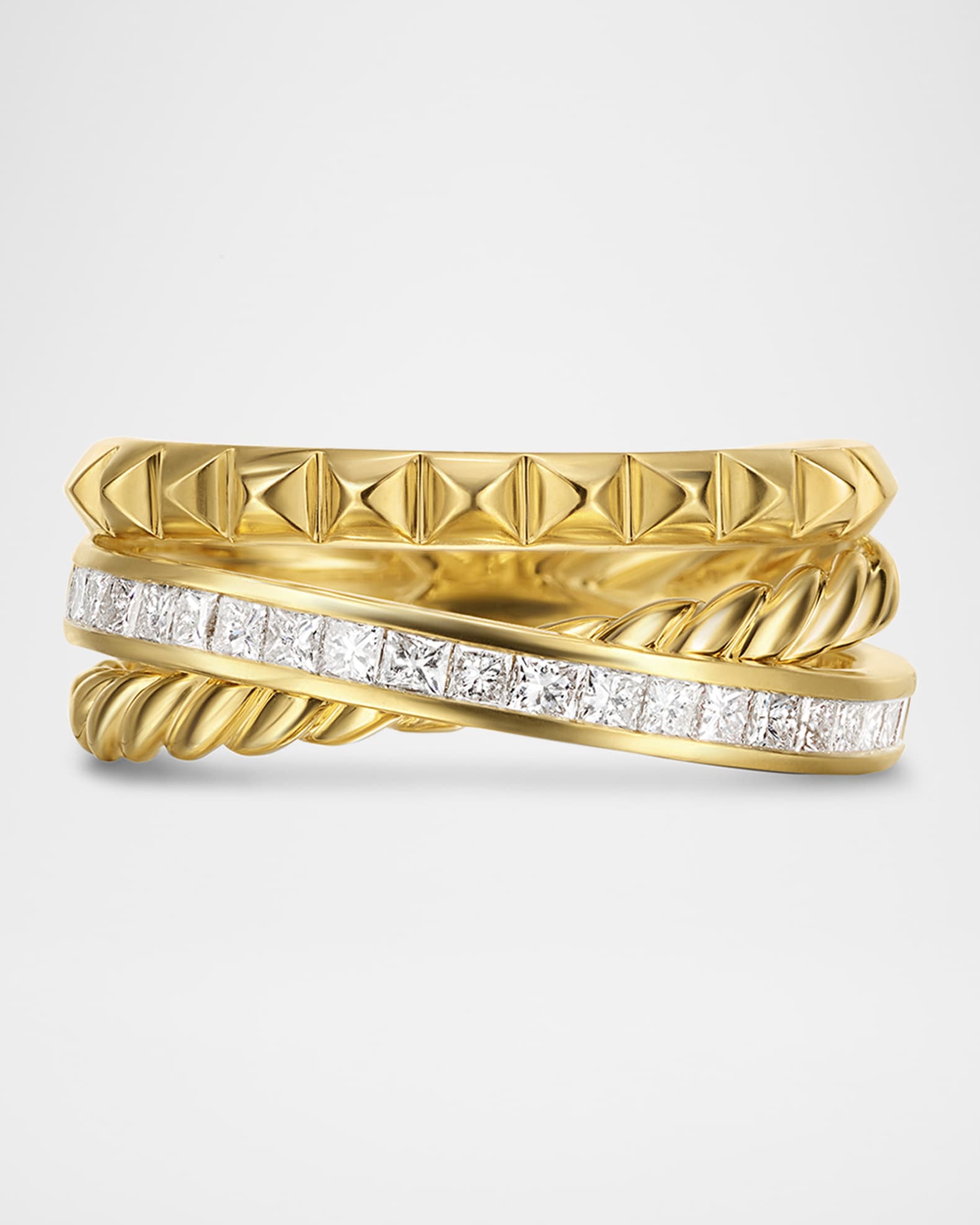 David Yurman DY Crossover Trio 3-Row Ring in 18K Gold with Diamonds ...
