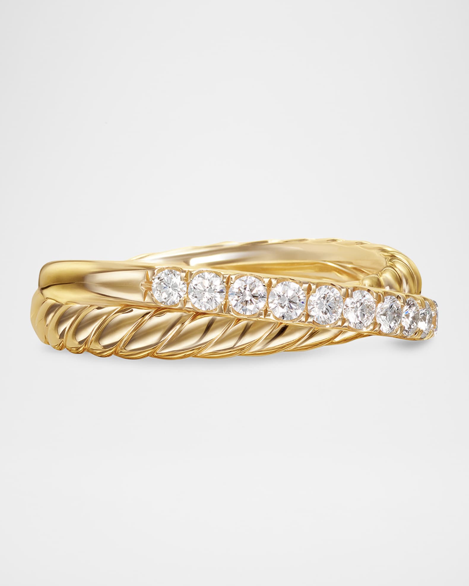 David Yurman DY Crossover 2-Row Ring in 18K Gold with Diamonds, 5mm | Neiman Marcus