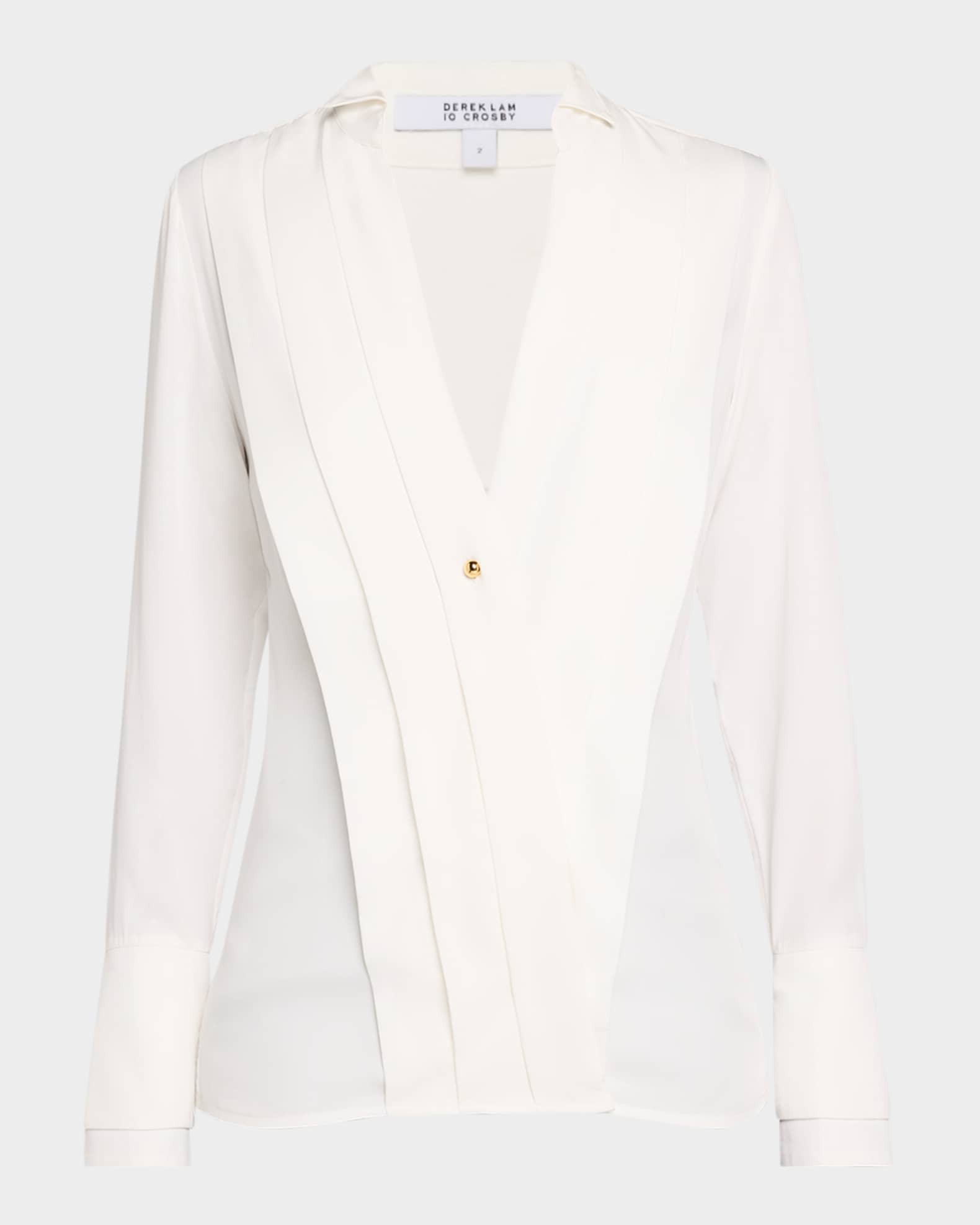 Derek Lam 10 Crosby Tiffany Pleated Button-Front Blouse | Neiman Marcus