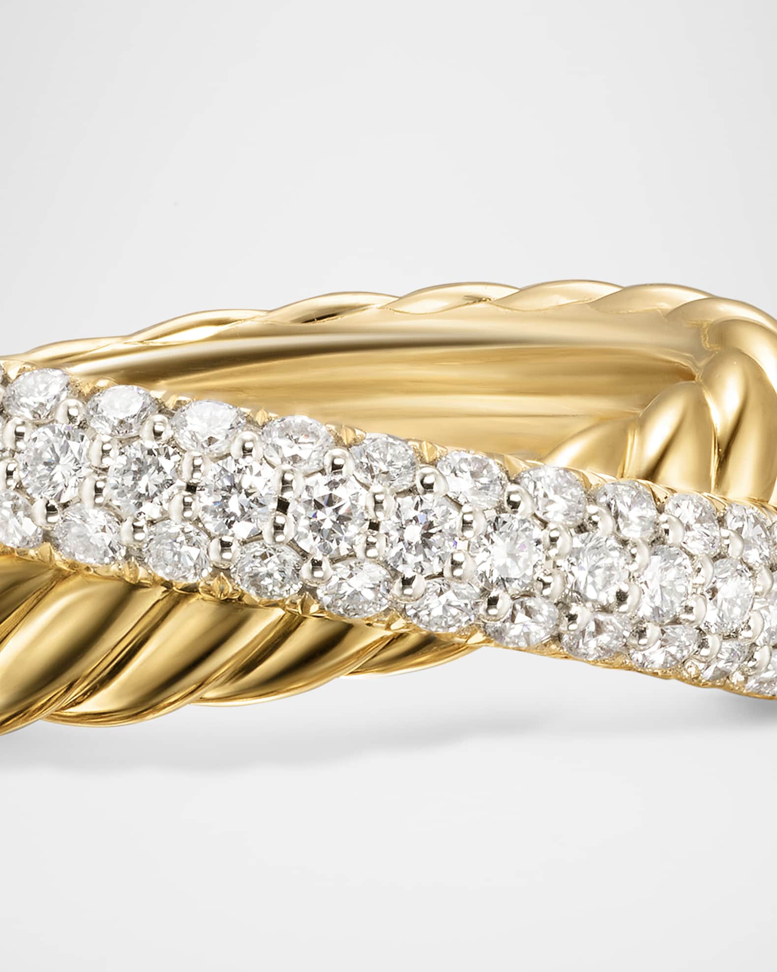 David Yurman DY Bold Crossover 2-Row Ring in 18K Gold with Diamonds, 7.5mm | Neiman Marcus