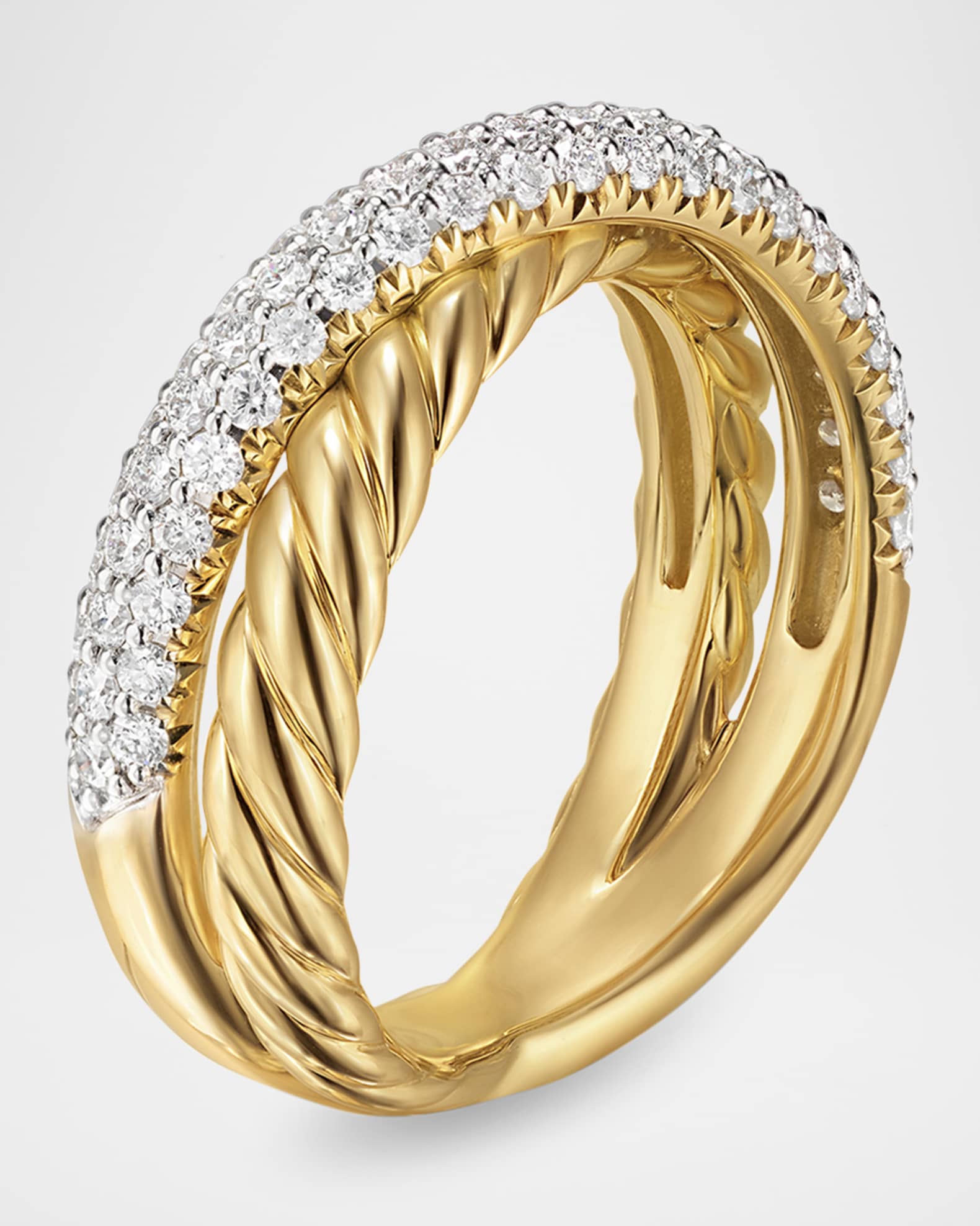 David Yurman DY Bold Crossover 2-Row Ring in 18K Gold with Diamonds, 7.5mm | Neiman Marcus