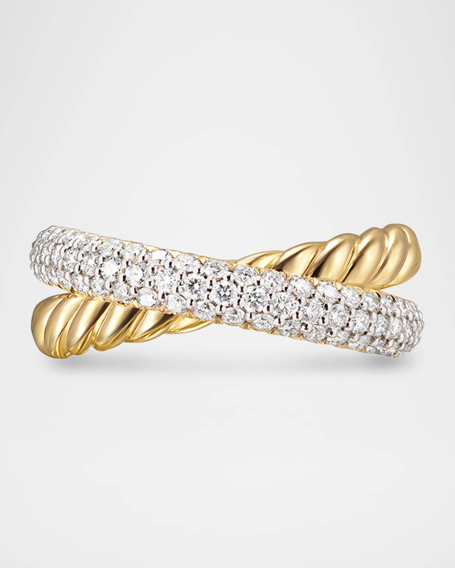 David Yurman DY Bold Crossover 2-Row Ring in 18K Gold with Diamonds, 7.5mm | Neiman Marcus