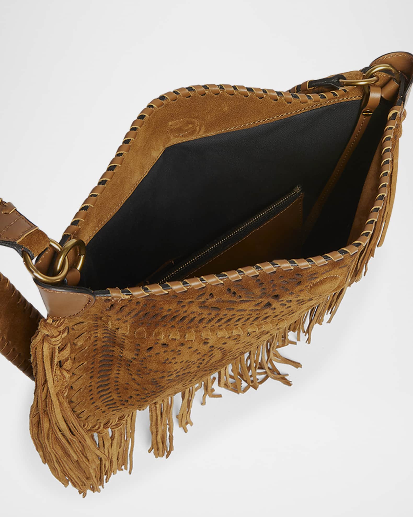 Isabel Marant Oskan Cutout Fringe Suede Crossbody Bag | Neiman Marcus