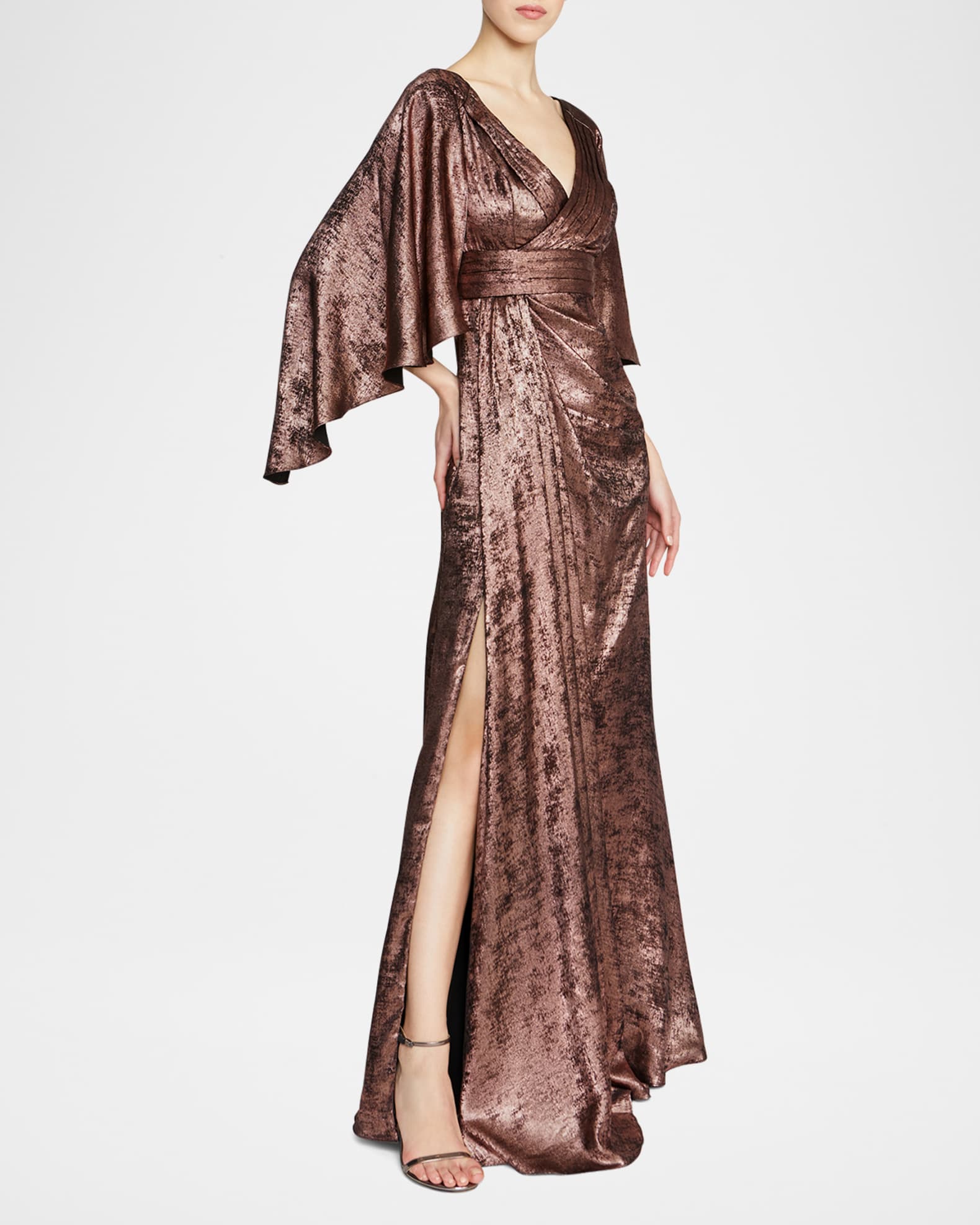 Theia Nadine Metallic Cape-Sleeve Gown | Neiman Marcus
