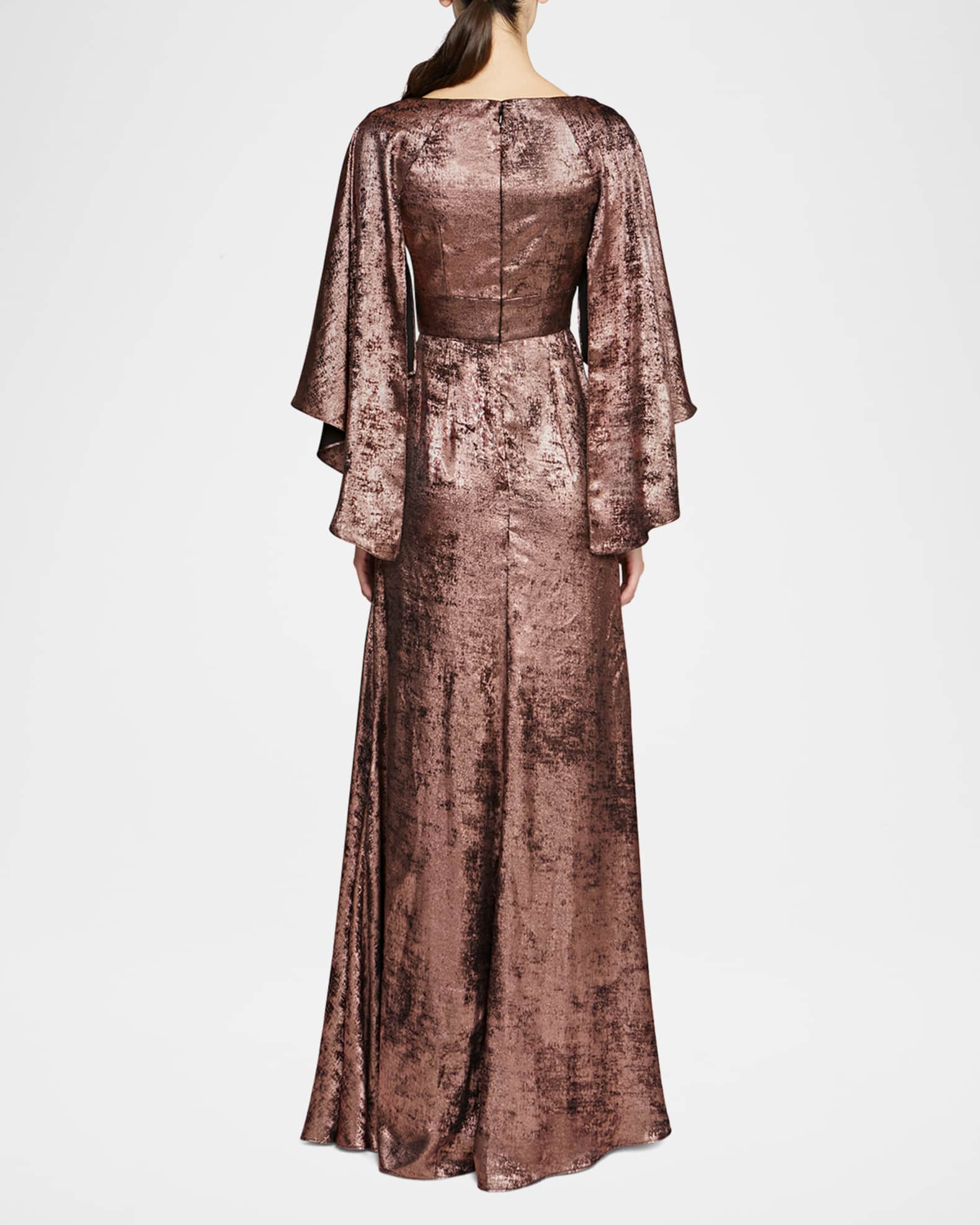 Theia Nadine Metallic Cape-Sleeve Gown | Neiman Marcus