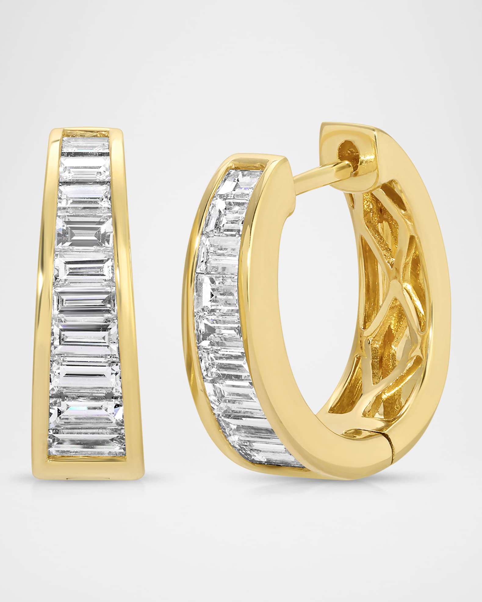 18K Yellow Gold Meryl Baguette Diamond Hoop Earrings