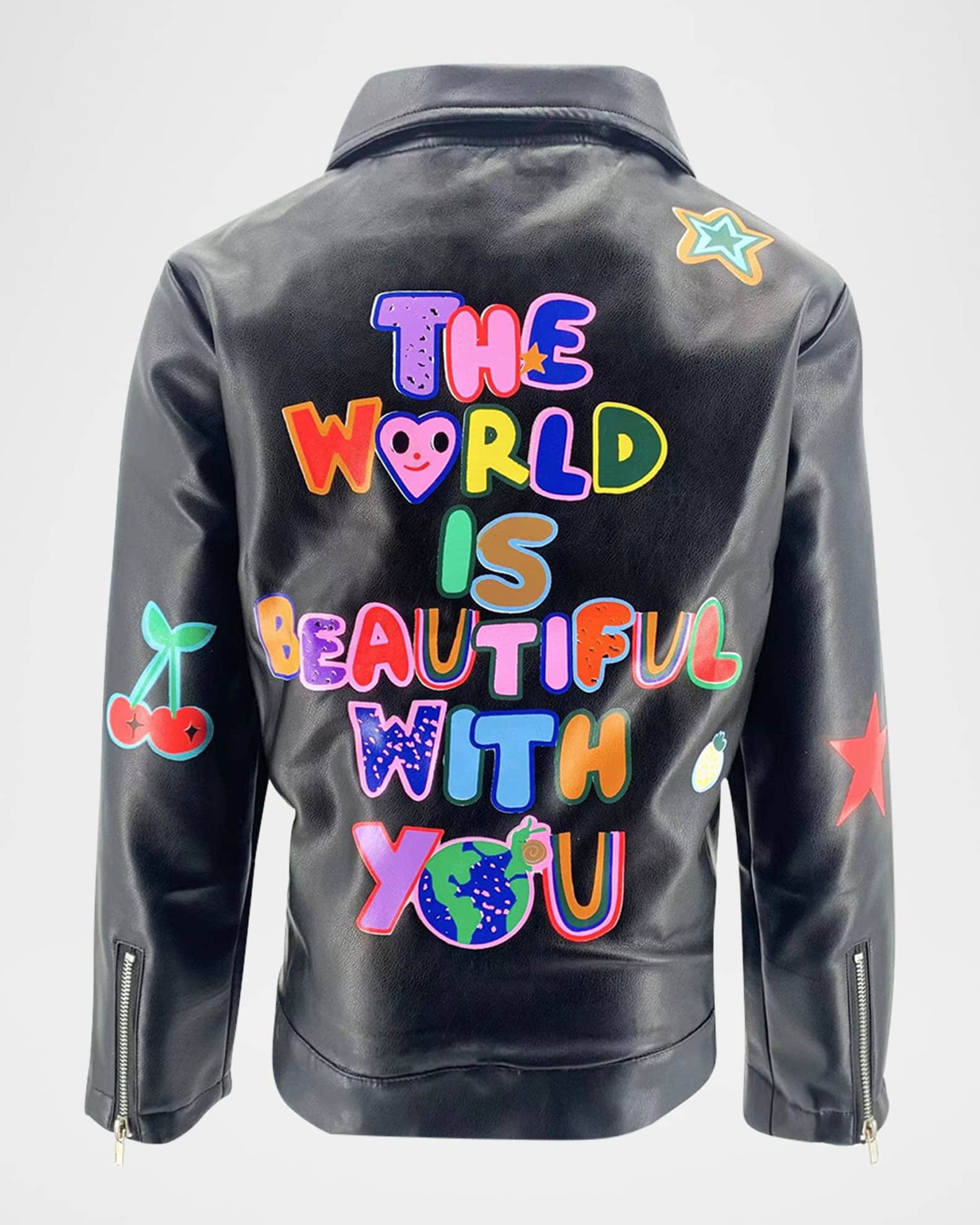 Lola + The Boys Girl's Vegan Leather Moto Jacket W/ Graphic Doodles ...