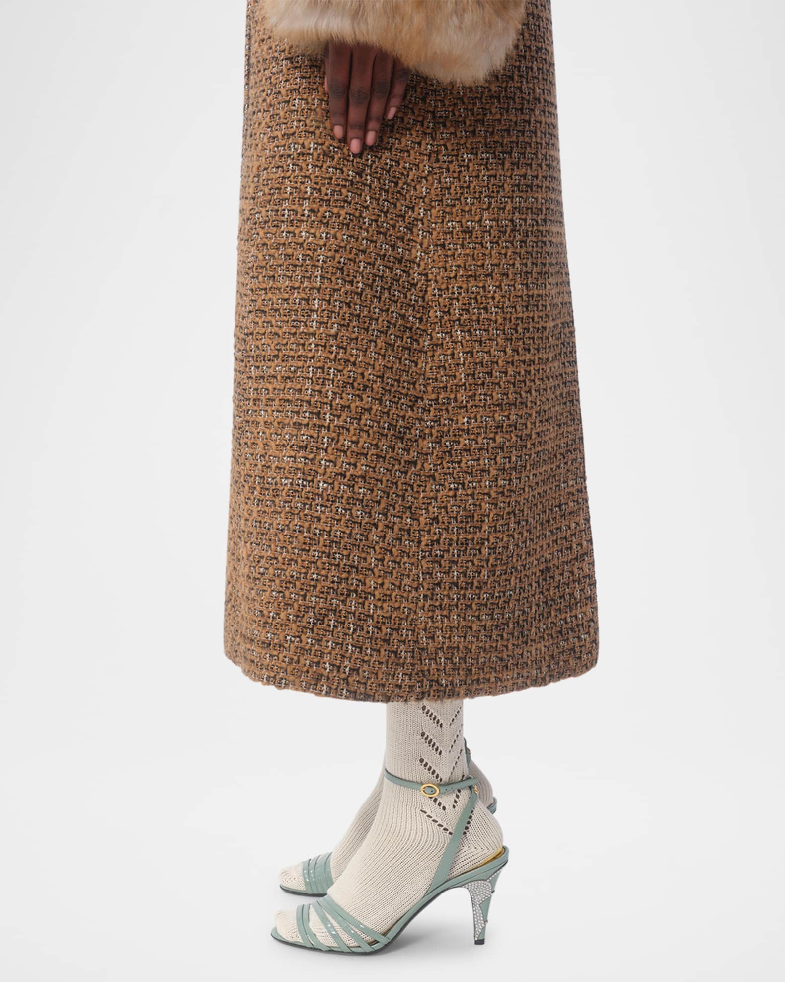 Valentino Garavani Faux Fur Trimmed Tweed Belted Coat Valentino Garavani Faux Fur Trimmed Tweed Belted Coat