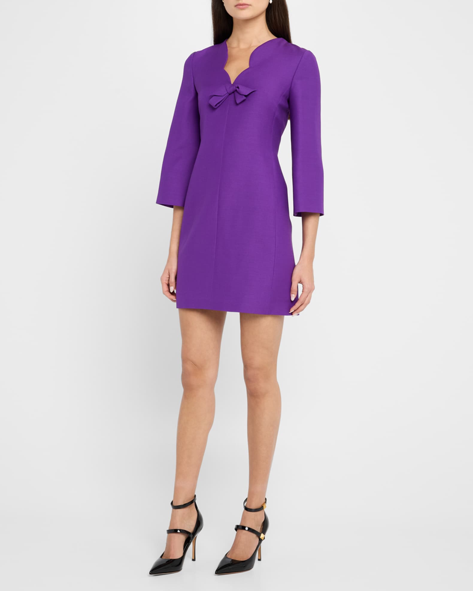 Valentino Garavani Scalloped-Neck Bow Mini Dress | Neiman Marcus