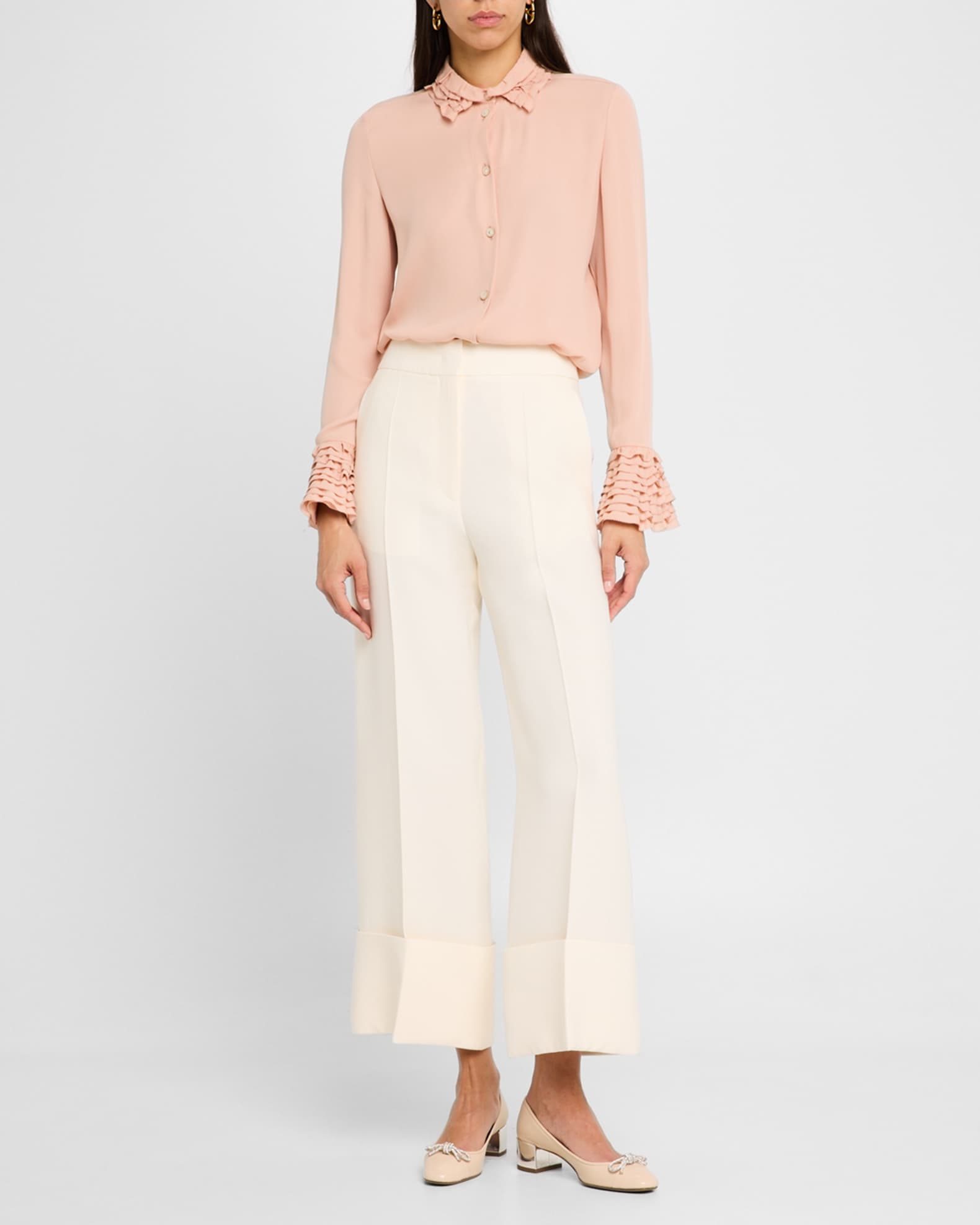 Valentino Garavani Tiered Ruffle Button Down Blouse | Neiman Marcus