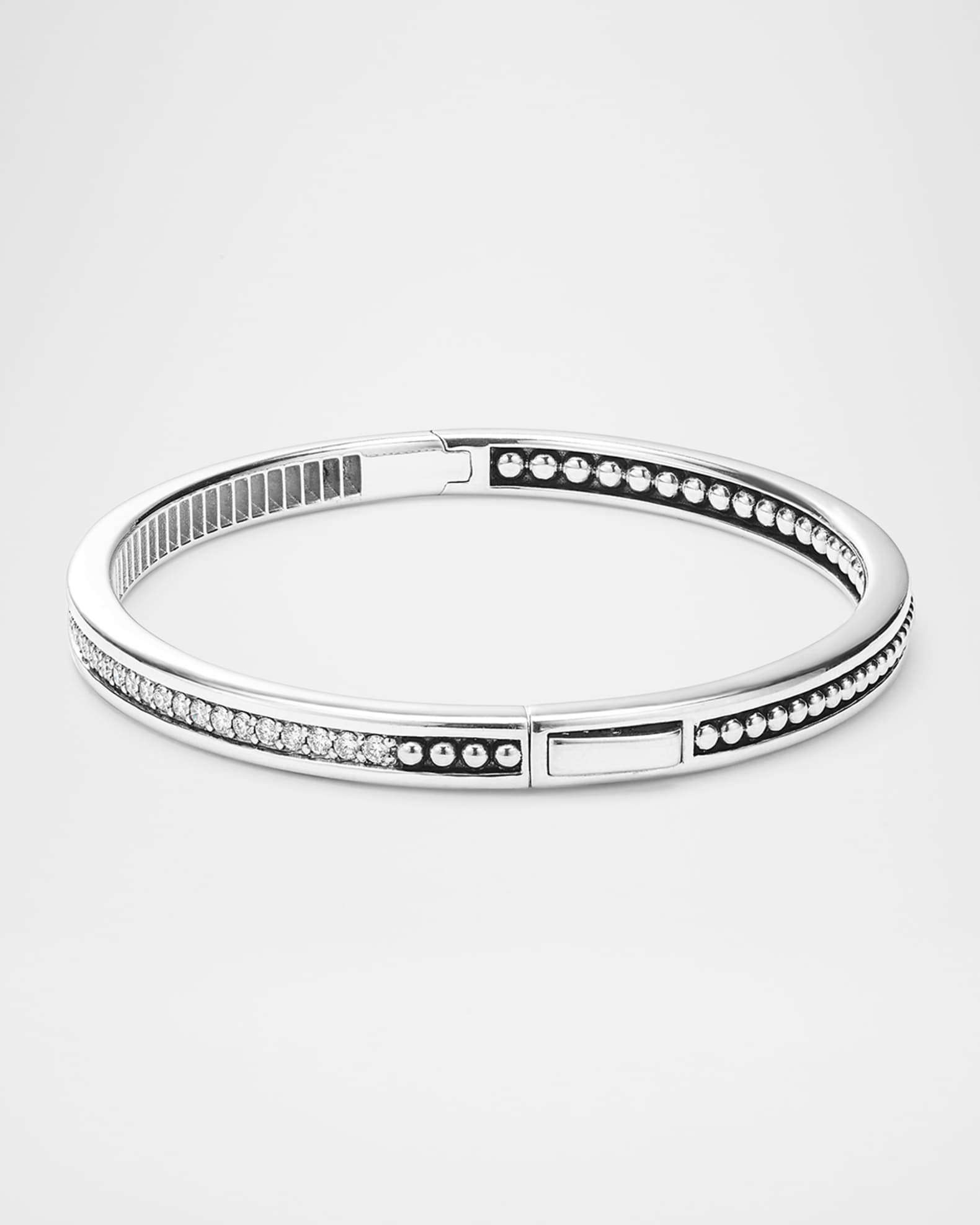 LAGOS 5mm Sterling Silver Caviar Spark Linear Diamond Hinged Bangle Bracelet | Neiman Marcus