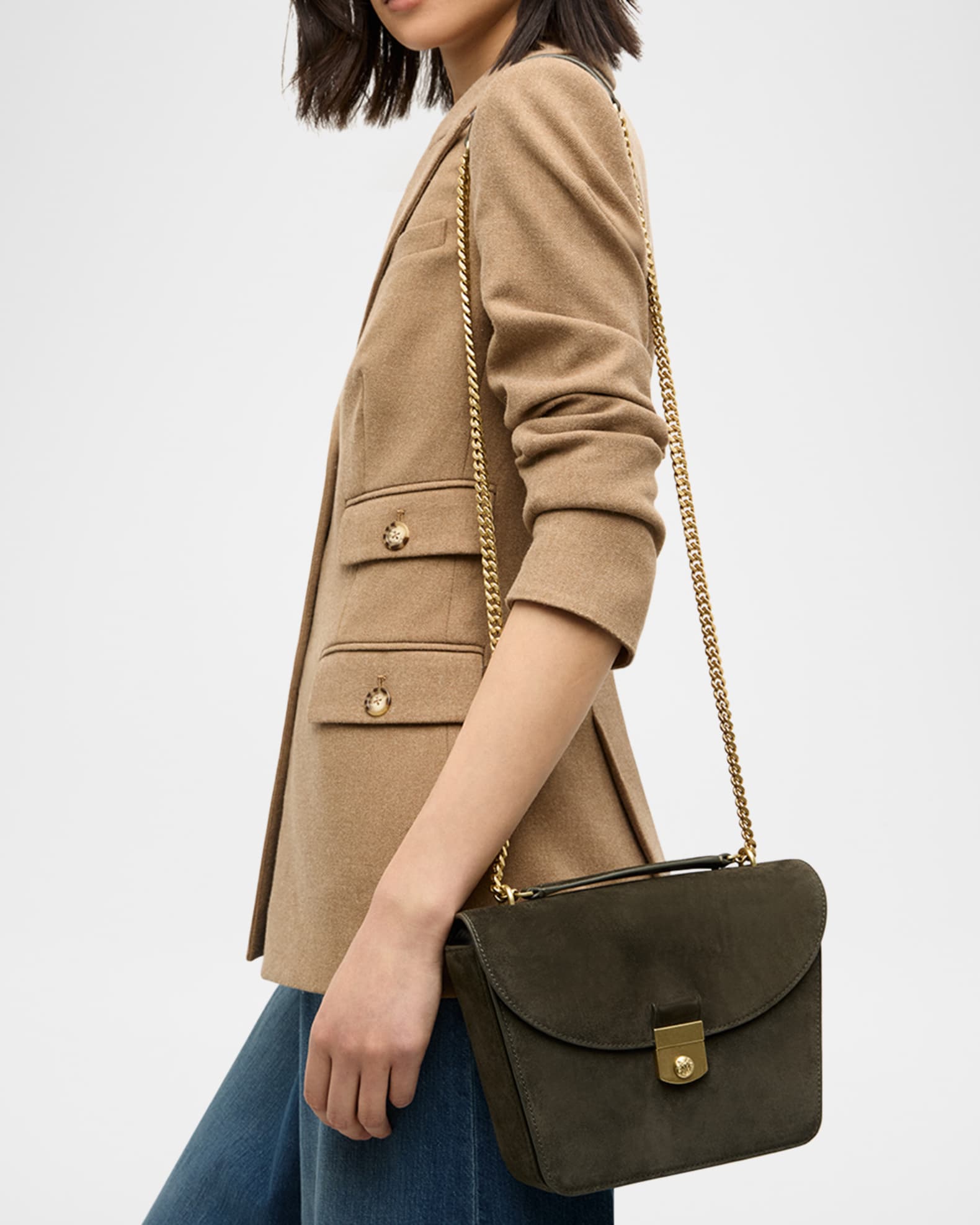 Veronica Beard Flap Suede Chain Shoulder Bag | Neiman Marcus