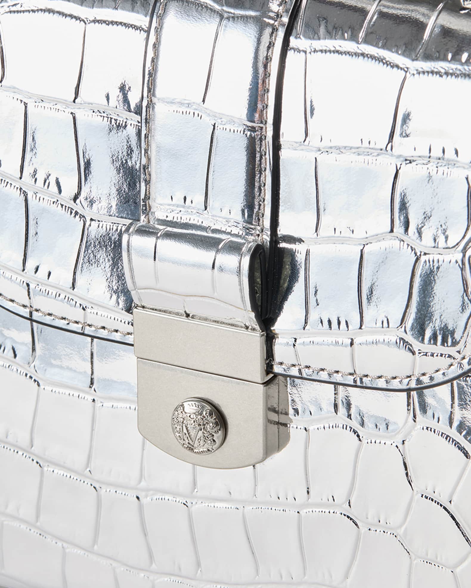 Veronica Beard Crest Metallic Croc-Embossed Leather Top-Handle Bag ...