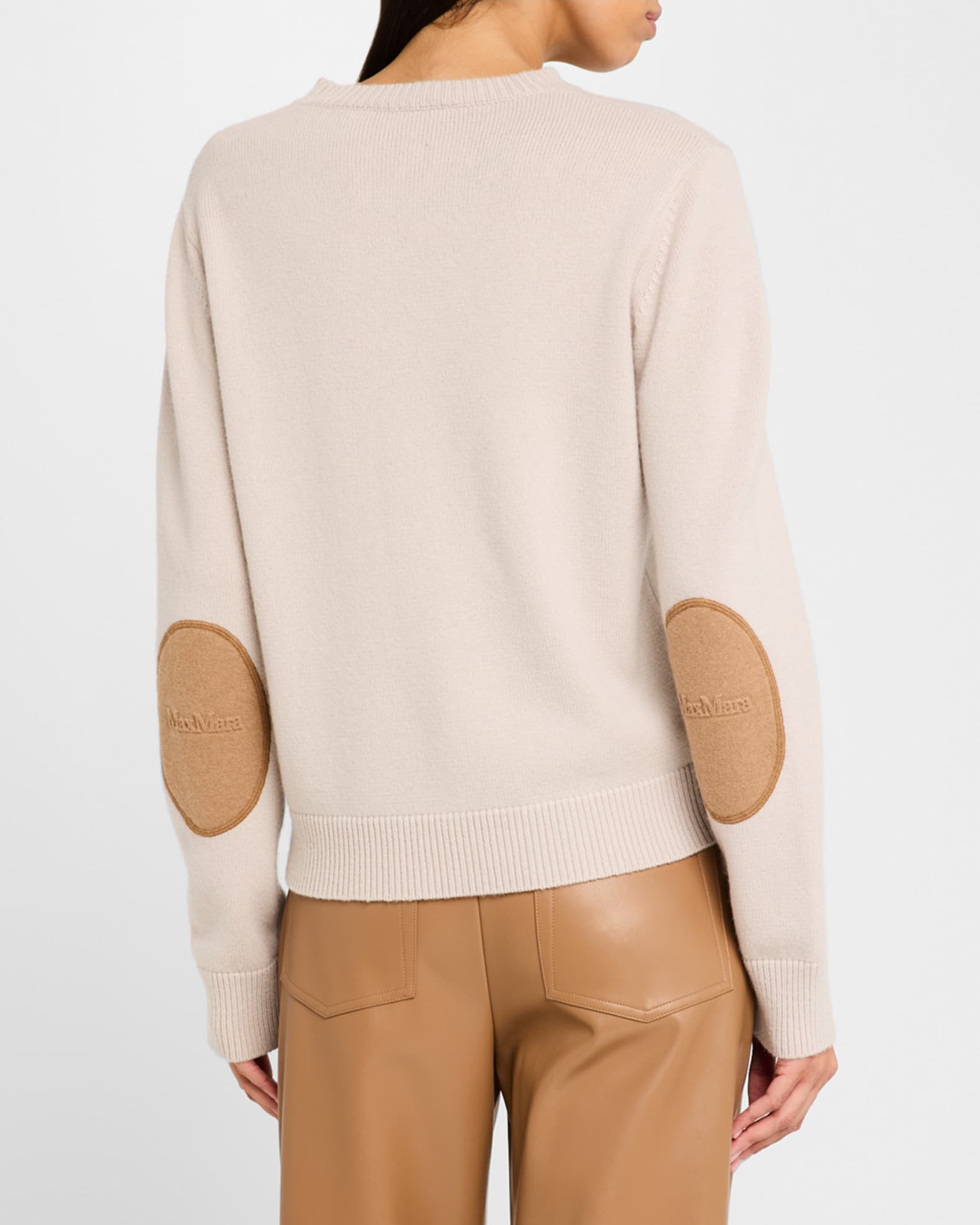 Max Mara Fedora Logo Elbow-Patch Wool-Cashmere Sweater | Neiman Marcus