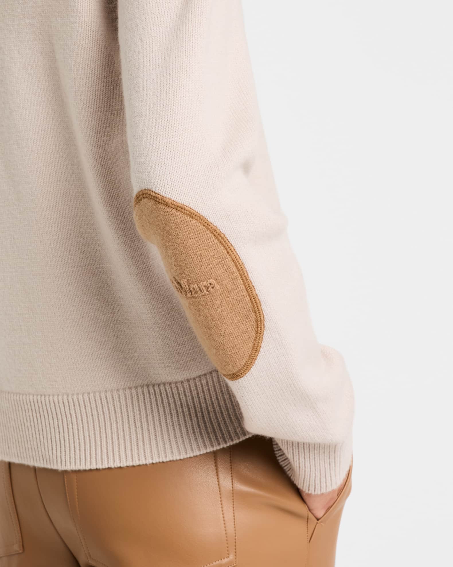 Max Mara Fedora Logo Elbow-Patch Wool-Cashmere Sweater | Neiman Marcus