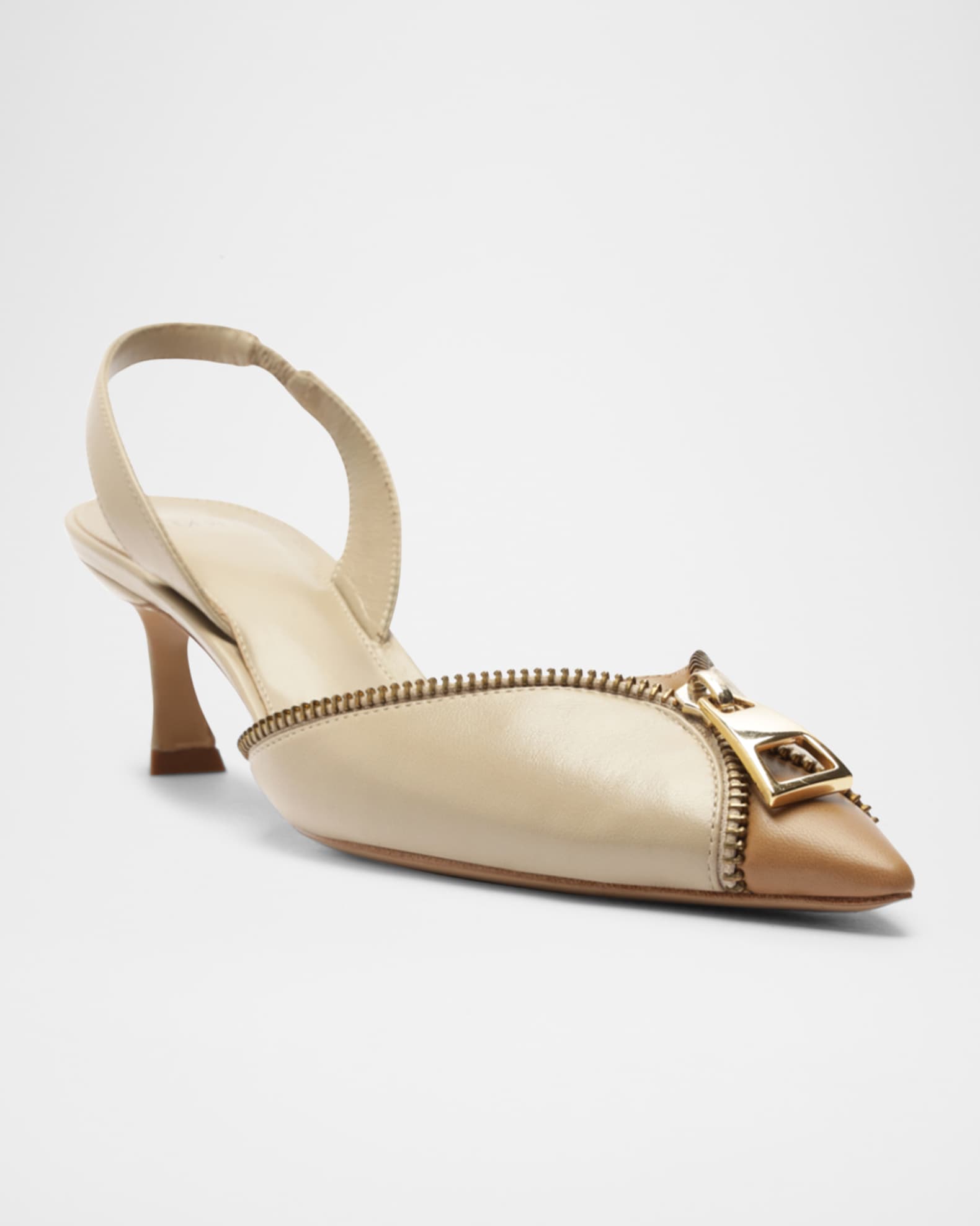 Alexandre Birman Zoe Leather Zipper Slingback Pumps | Neiman Marcus
