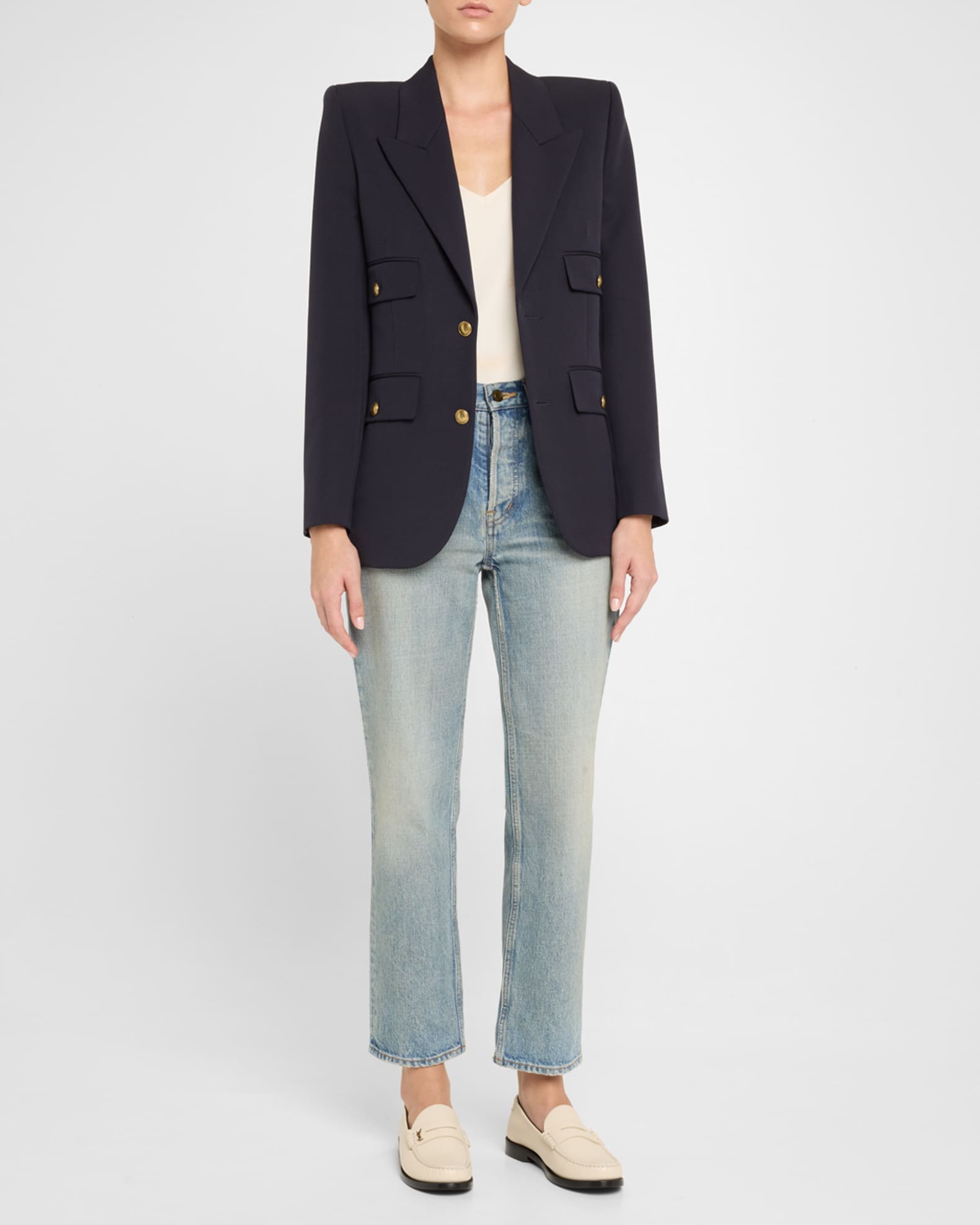 Saint Laurent Le Leather YSL Penny Loafers | Neiman Marcus
