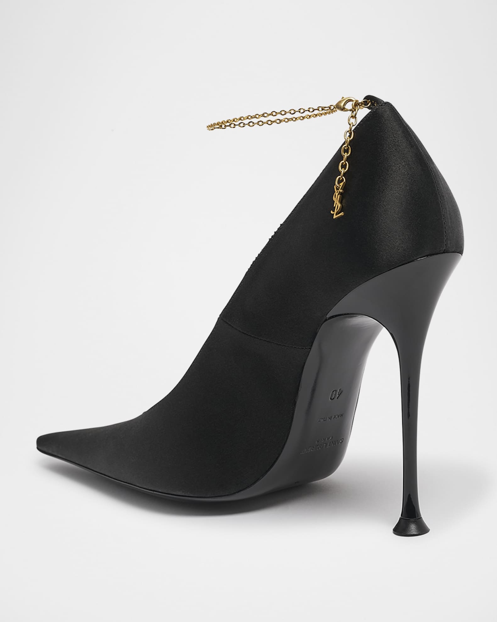 Saint Laurent Satin YSL Ankle-Chain Pumps | Neiman Marcus