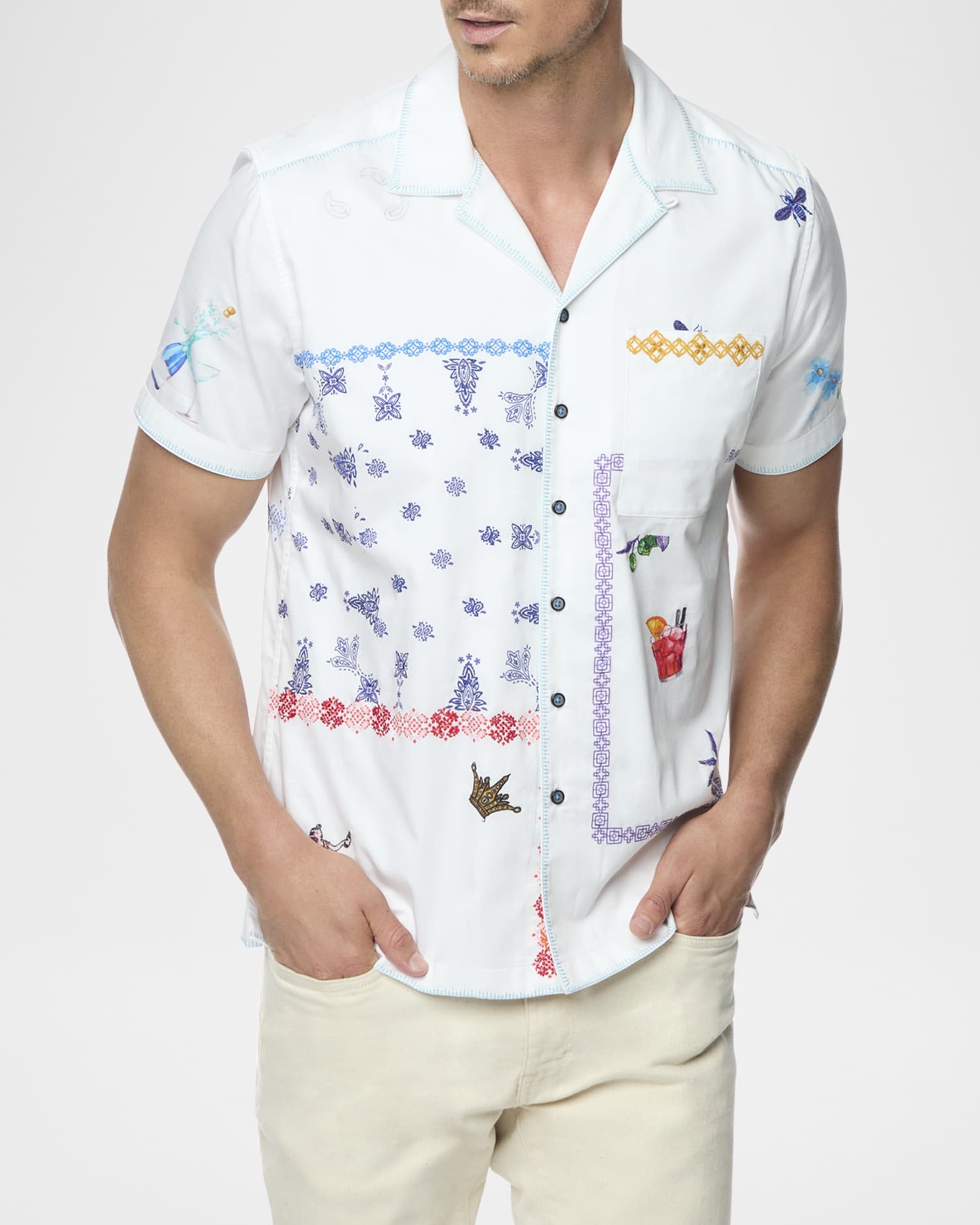Robert Graham Men's Fortuna Pocket Short-Sleeve Shirt | Neiman Marcus