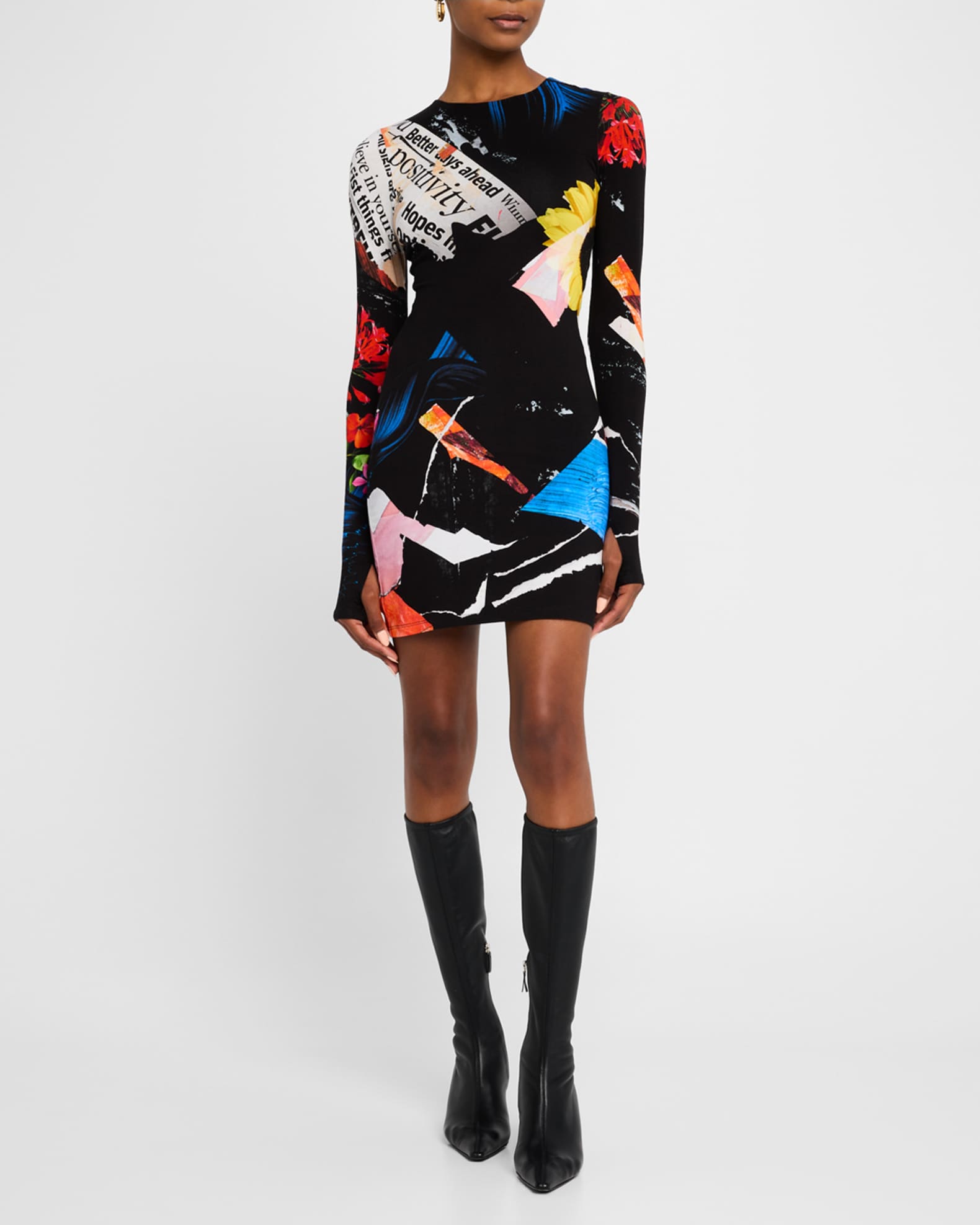 Alice + Olivia Delora Azalea Floral Long-Sleeve Mini Dress | Neiman Marcus