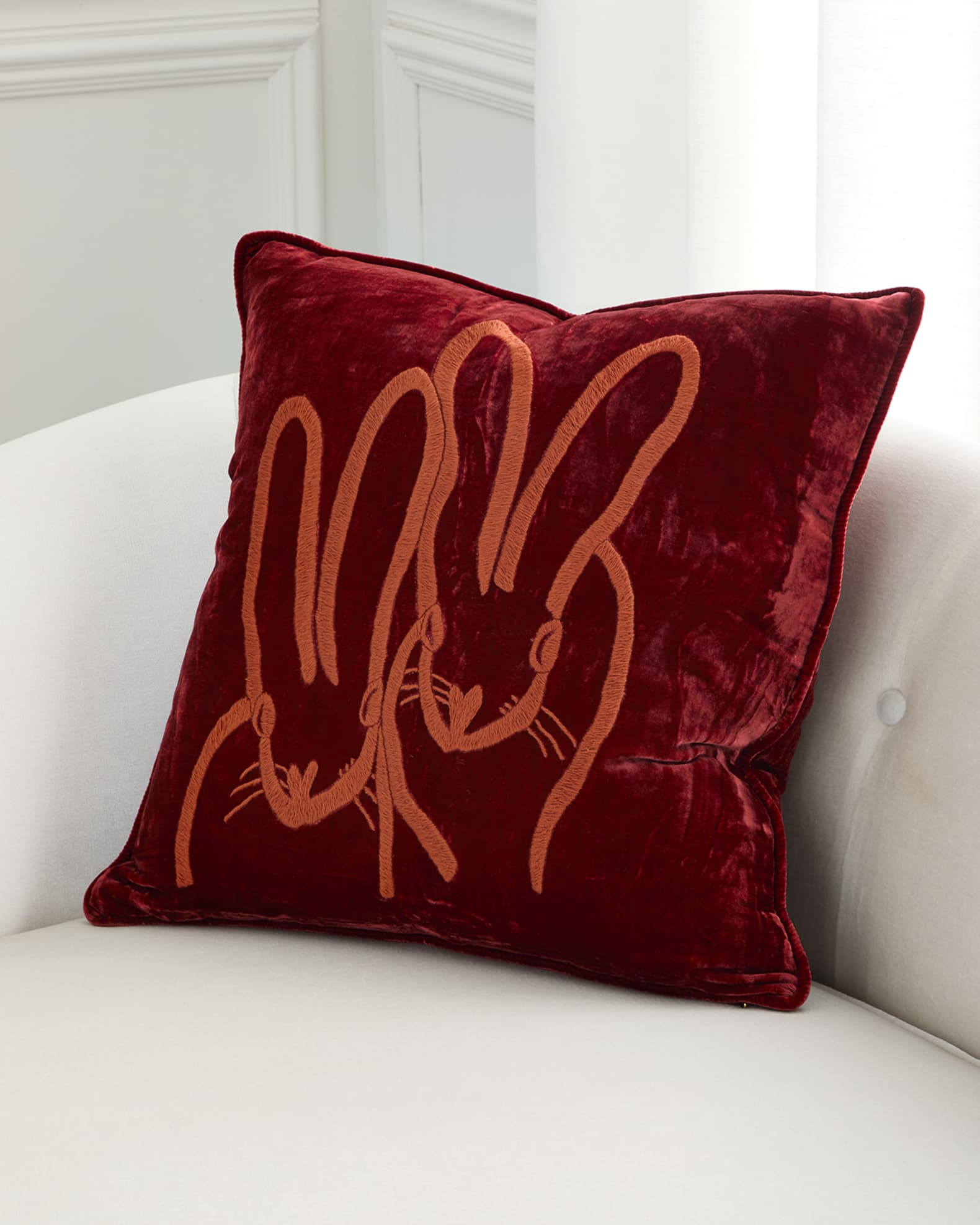 Hunt Slonem Hand-Embroidered Velvet Decorative Pillow, 20" Square ...