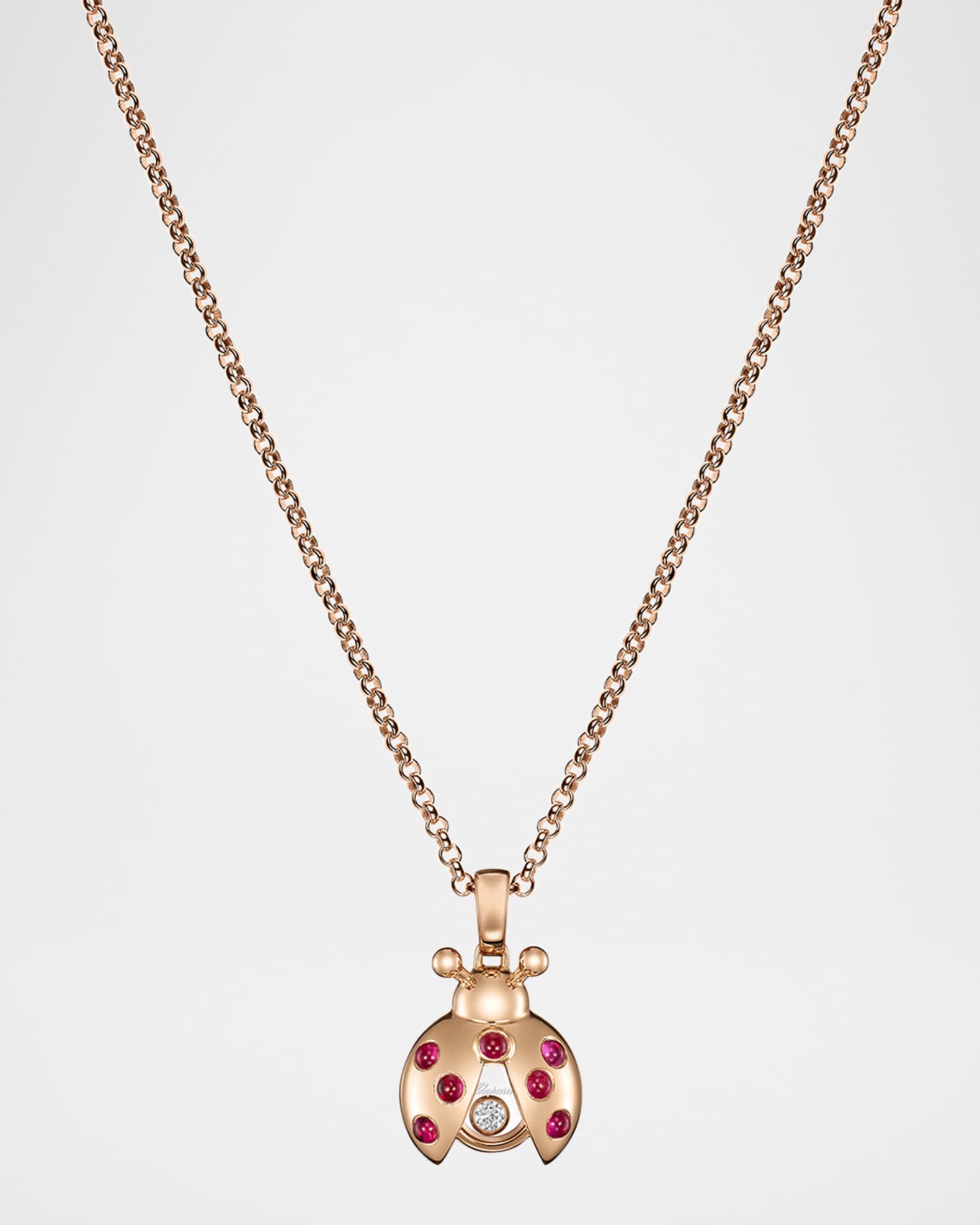 Chopard 18K Rose Gold Happy Diamonds Ruby Ladybug Pendant Necklace ...