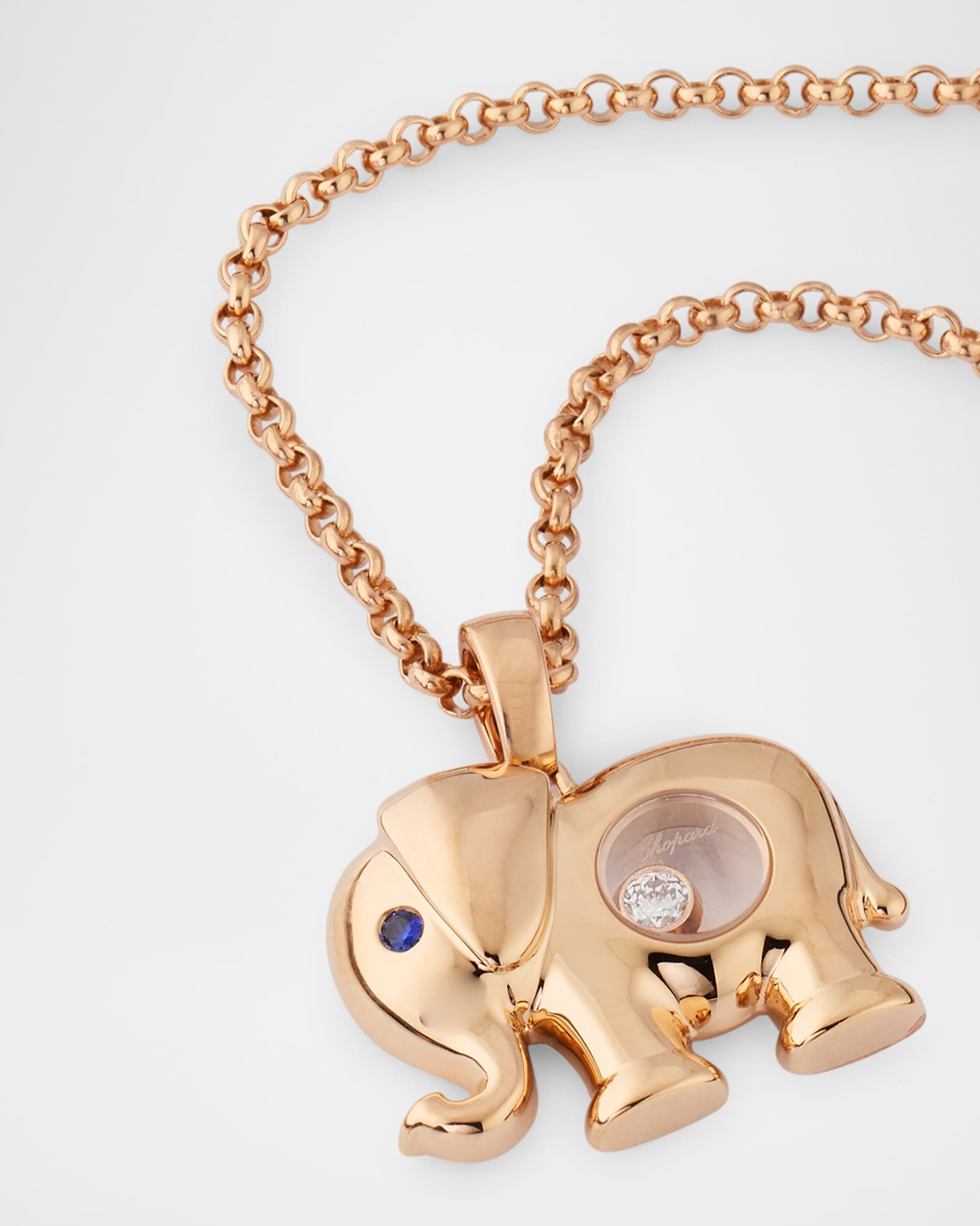Chopard Happy Diamonds 18K Rose Gold Sapphire Elephant Pendant Necklace ...