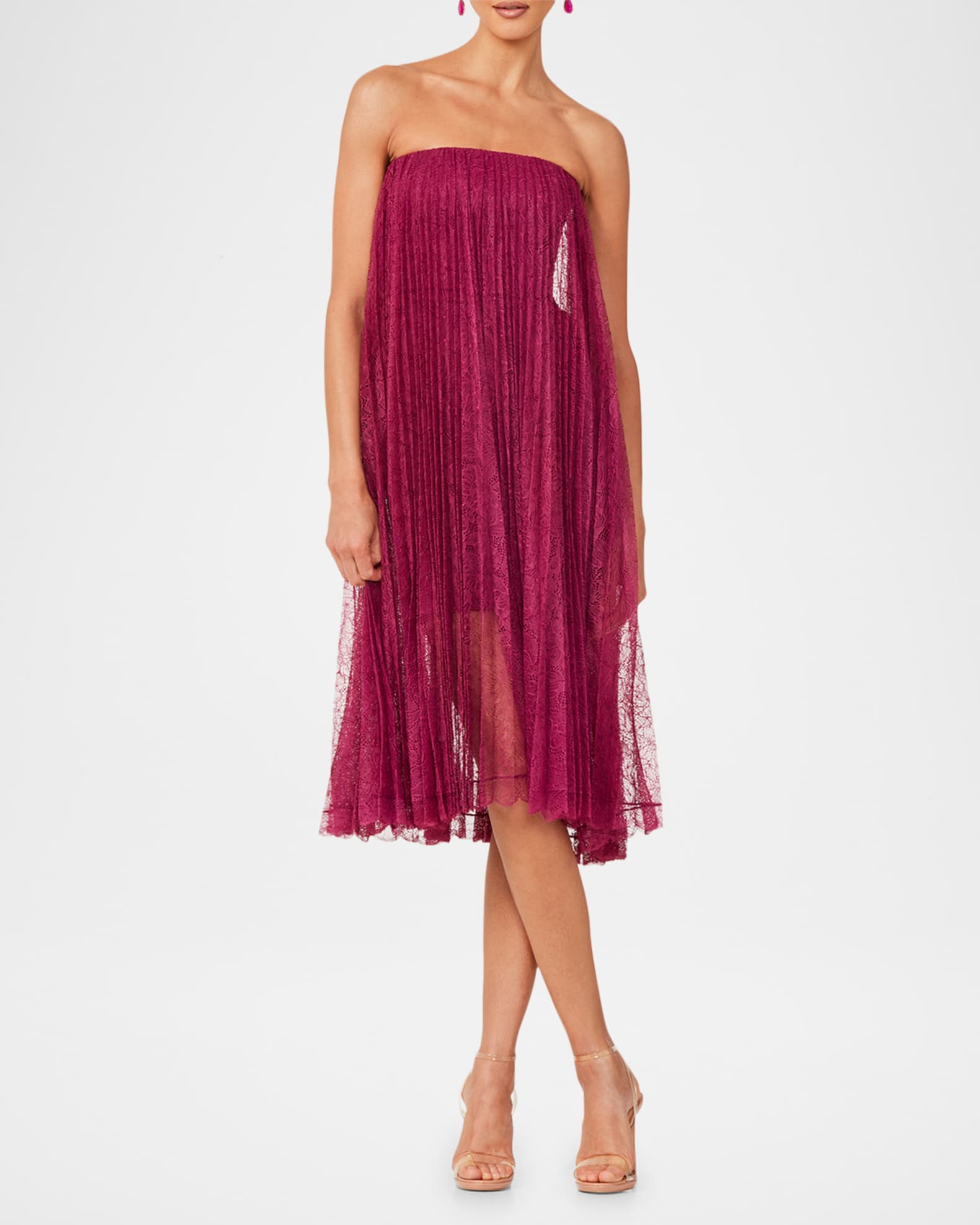 HELSI Daniela Strapless Pleated Lace Dress | Neiman Marcus