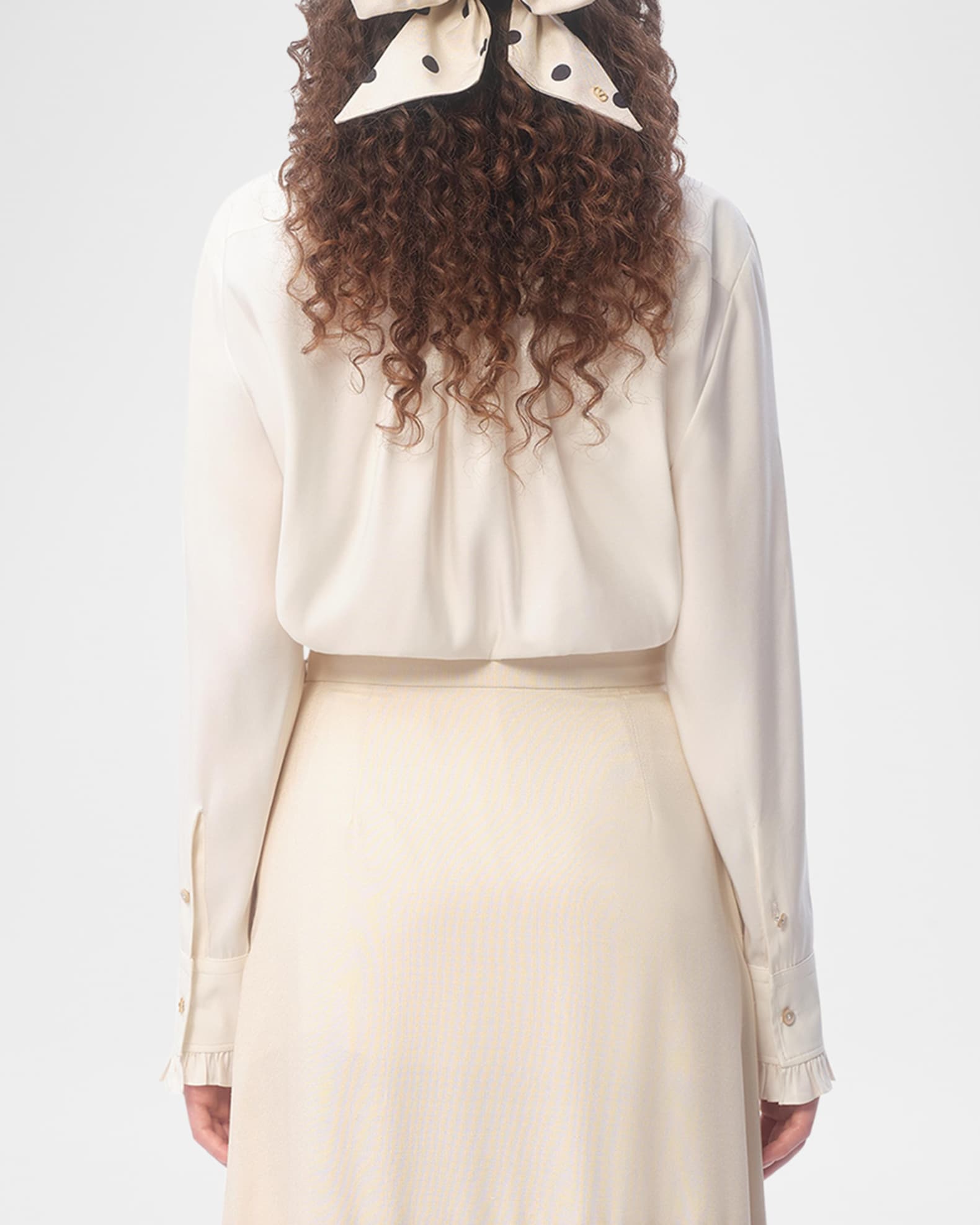 Valentino Garavani Pleated-Bib Ruffle Silk Shirt | Neiman Marcus