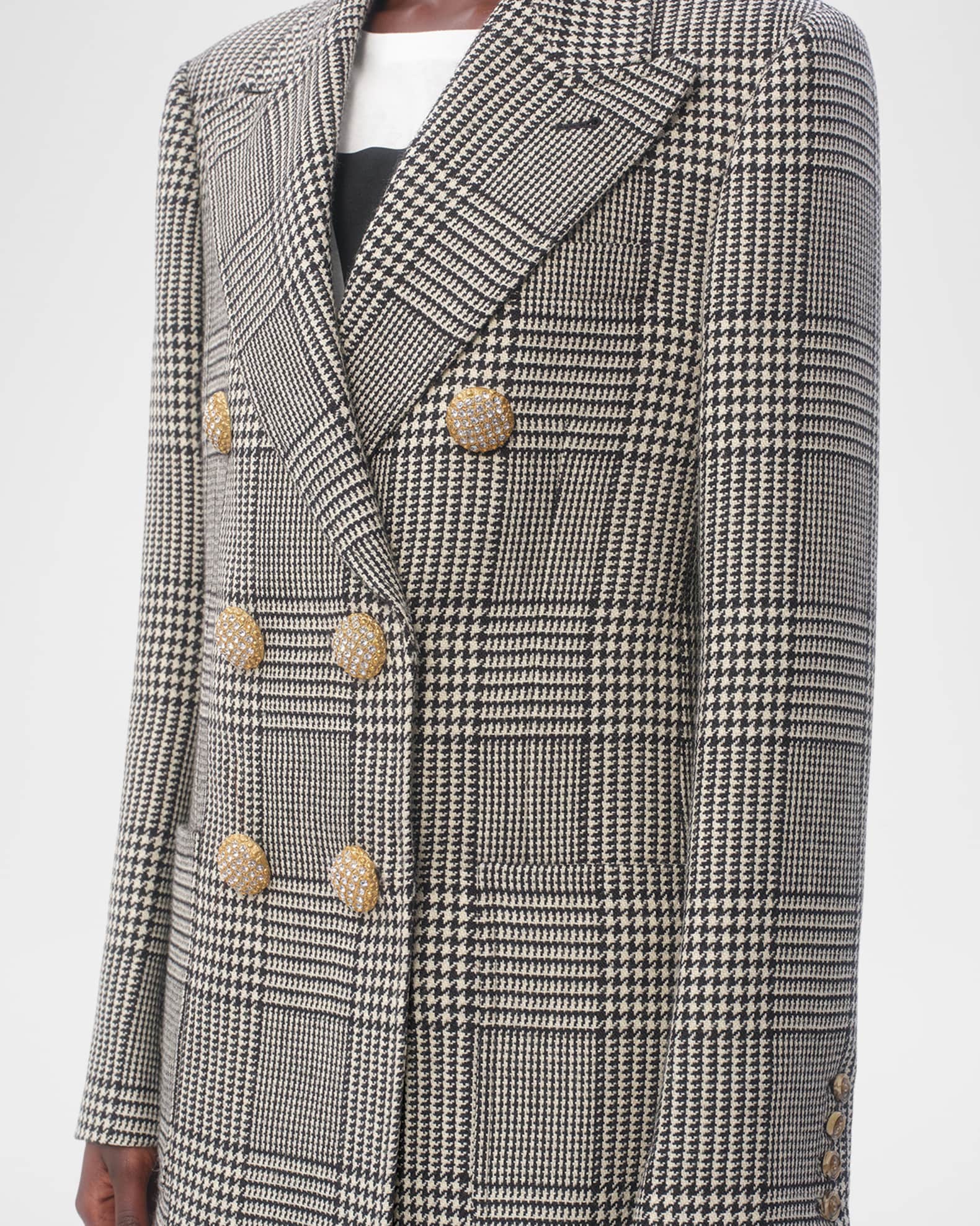 Valentino Garavani Houndstooth Wool Double-Breasted Jacket | Neiman Marcus
