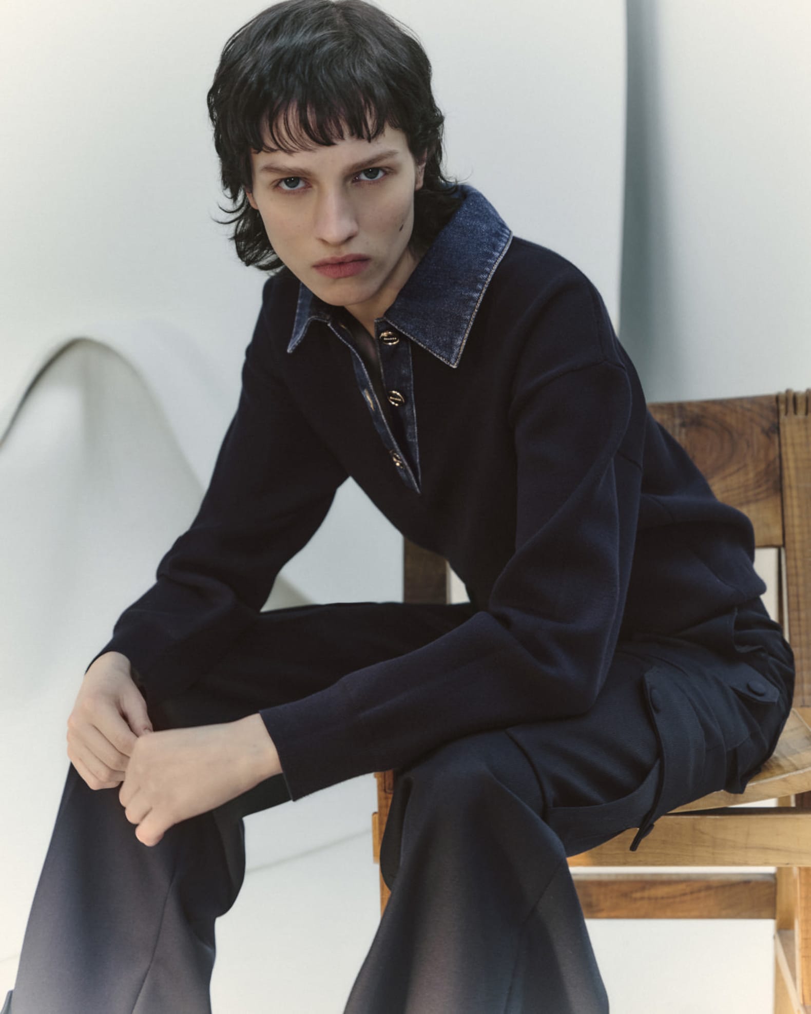 Sandro Damien Denim Collar Sweater | Neiman Marcus