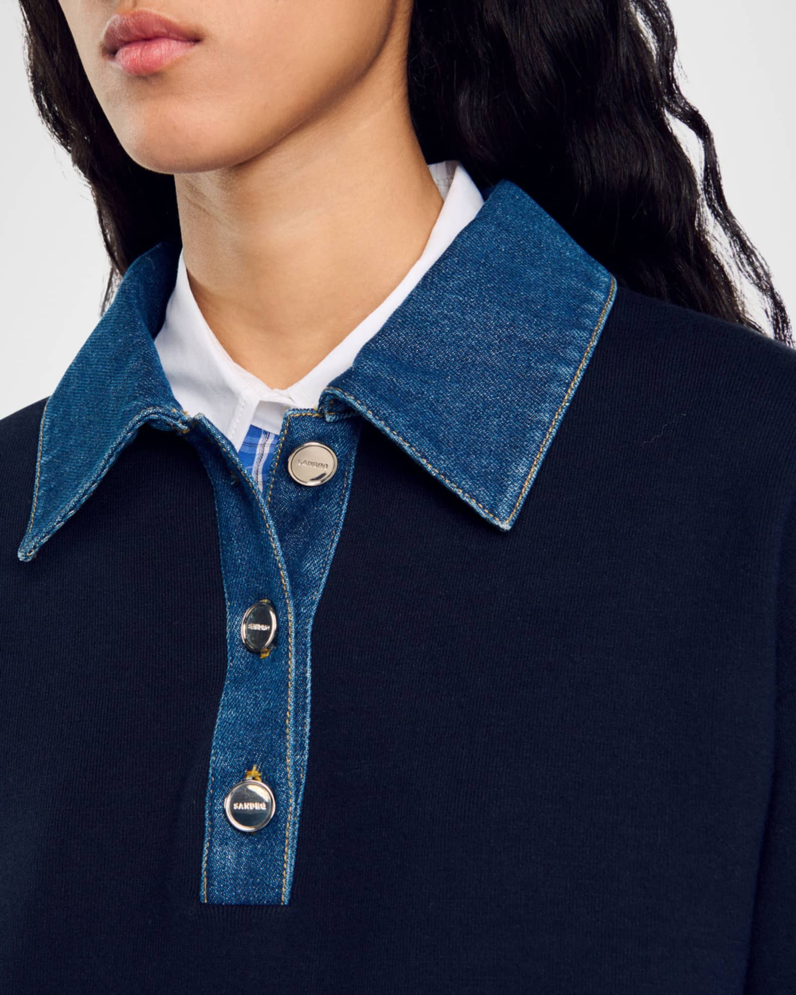 Sandro Damien Denim Collar Sweater | Neiman Marcus